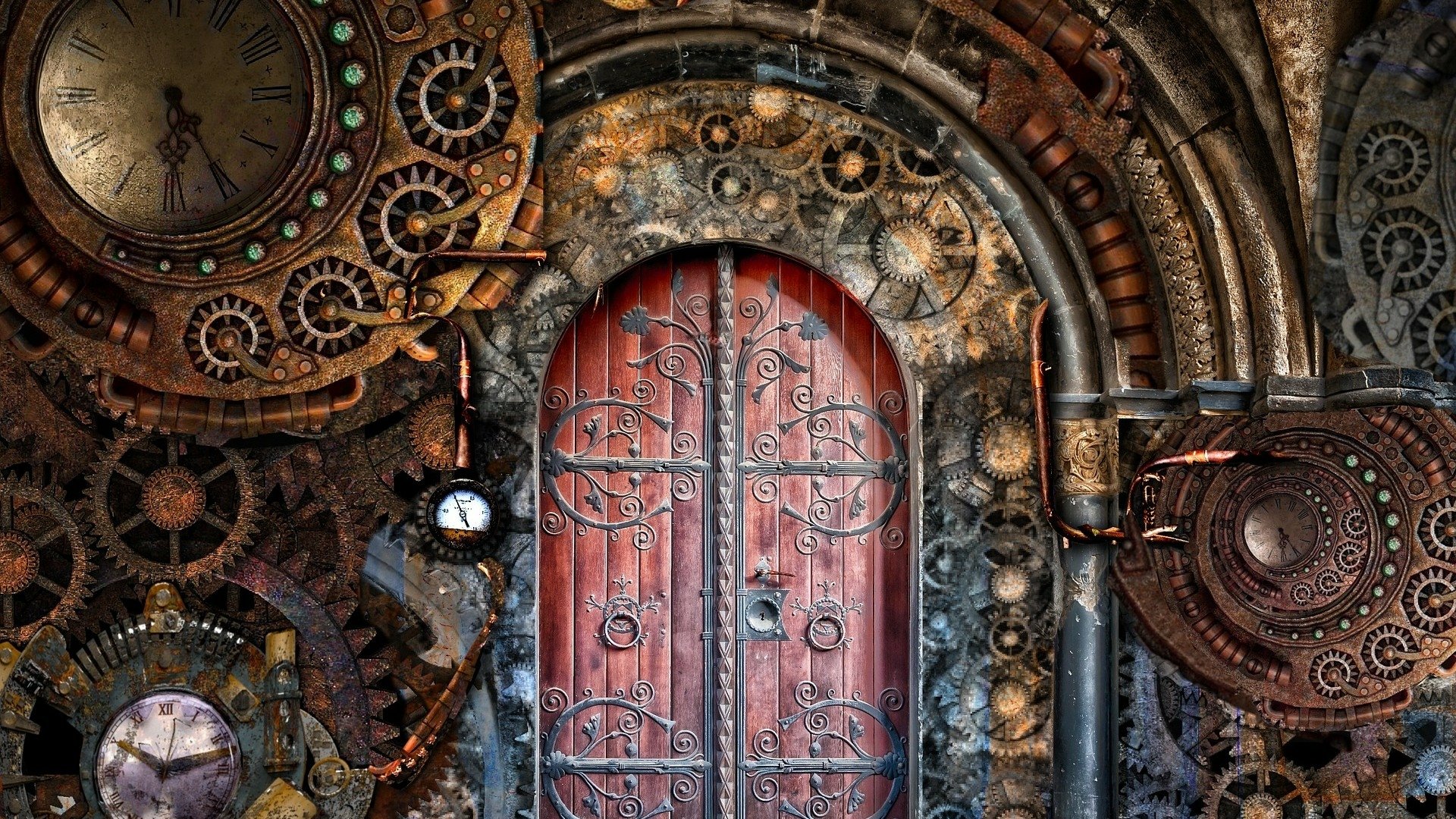Steampunk Archway: A Sci-Fi Fantasy Door HD Wallpaper