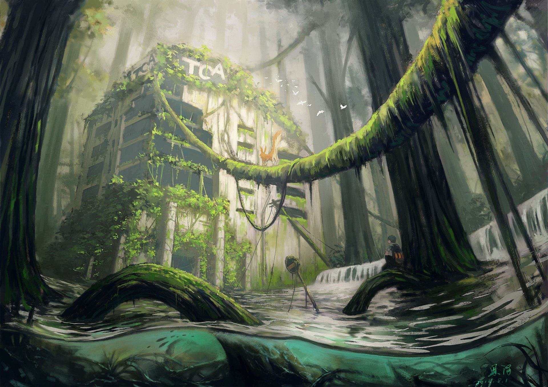 Anime Post-Apocalyptic Sanctuary HD Wallpaper by 小半みるく