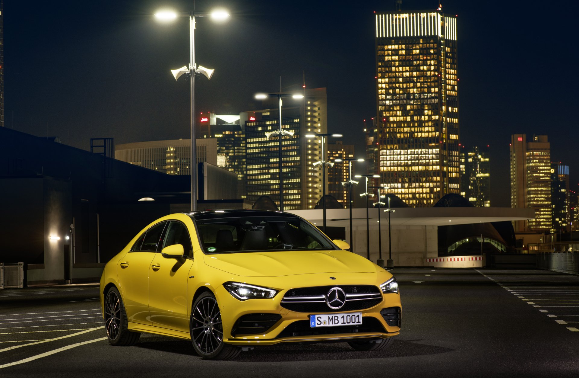 Night City Yellow Mercedes CLA — 8K Ultra HD Wallpaper