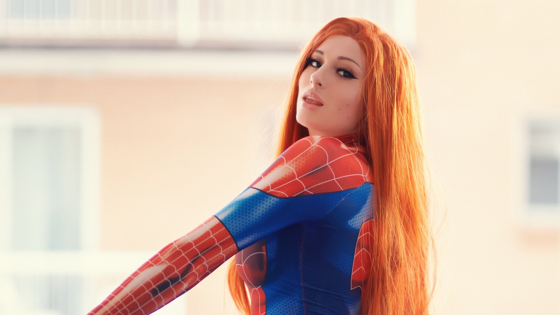 Stunning Redhead Spider-Girl Cosplay – HD Wallpaper Showcase by Kayla Erin