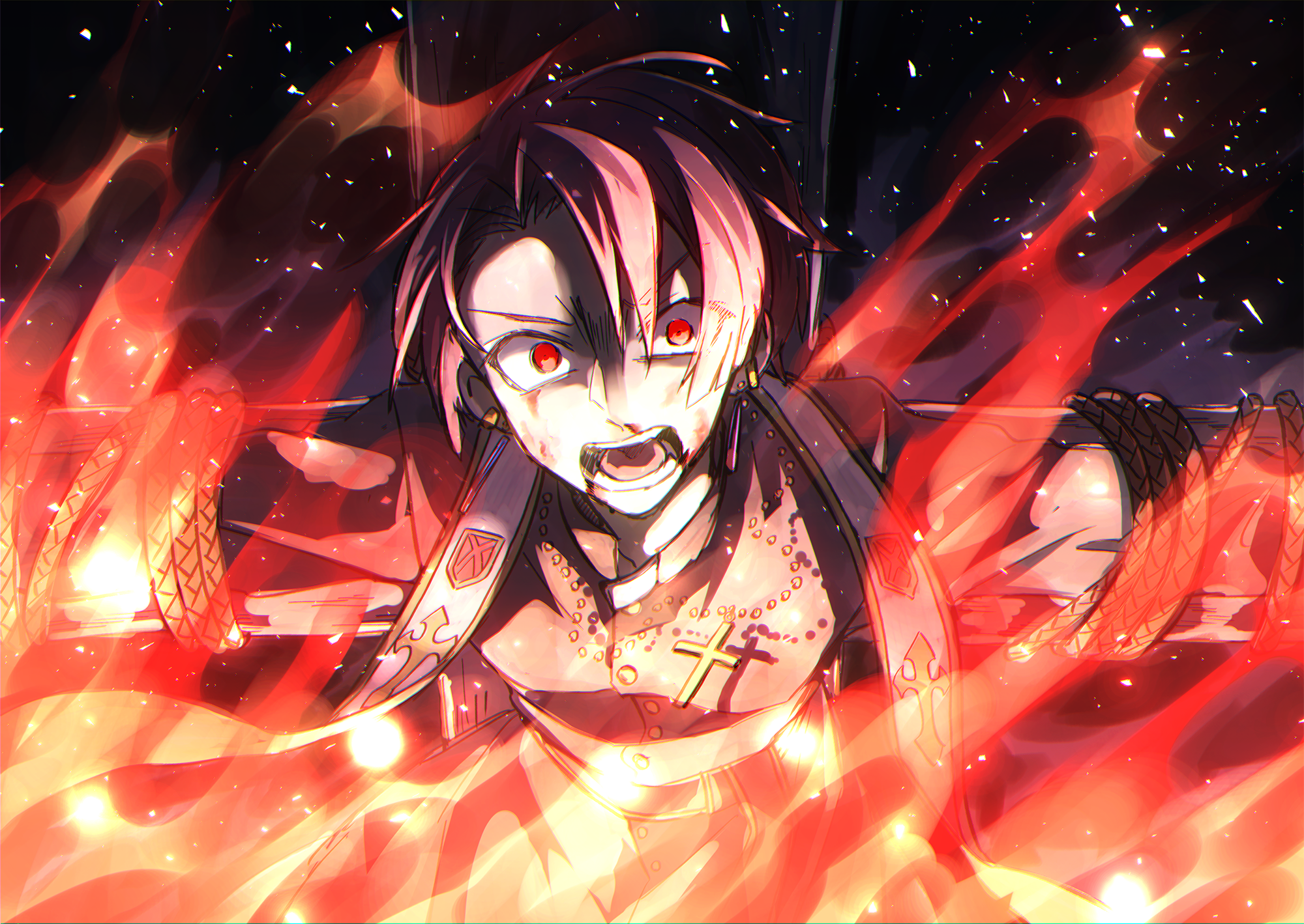 Download Cross Red Eyes Flame Anime Original HD Wallpaper by アヅミイノリ