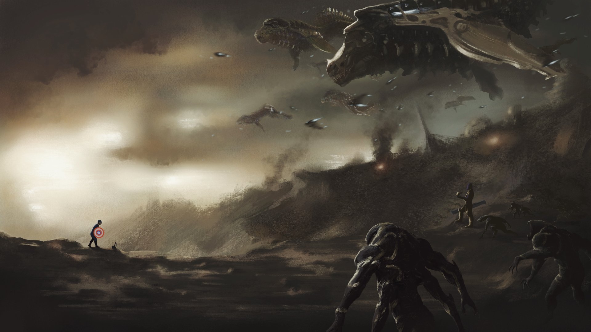 Captain America vs Thanos 8K Ultra HD Avengers Endgame Wallpaper by グアガミ