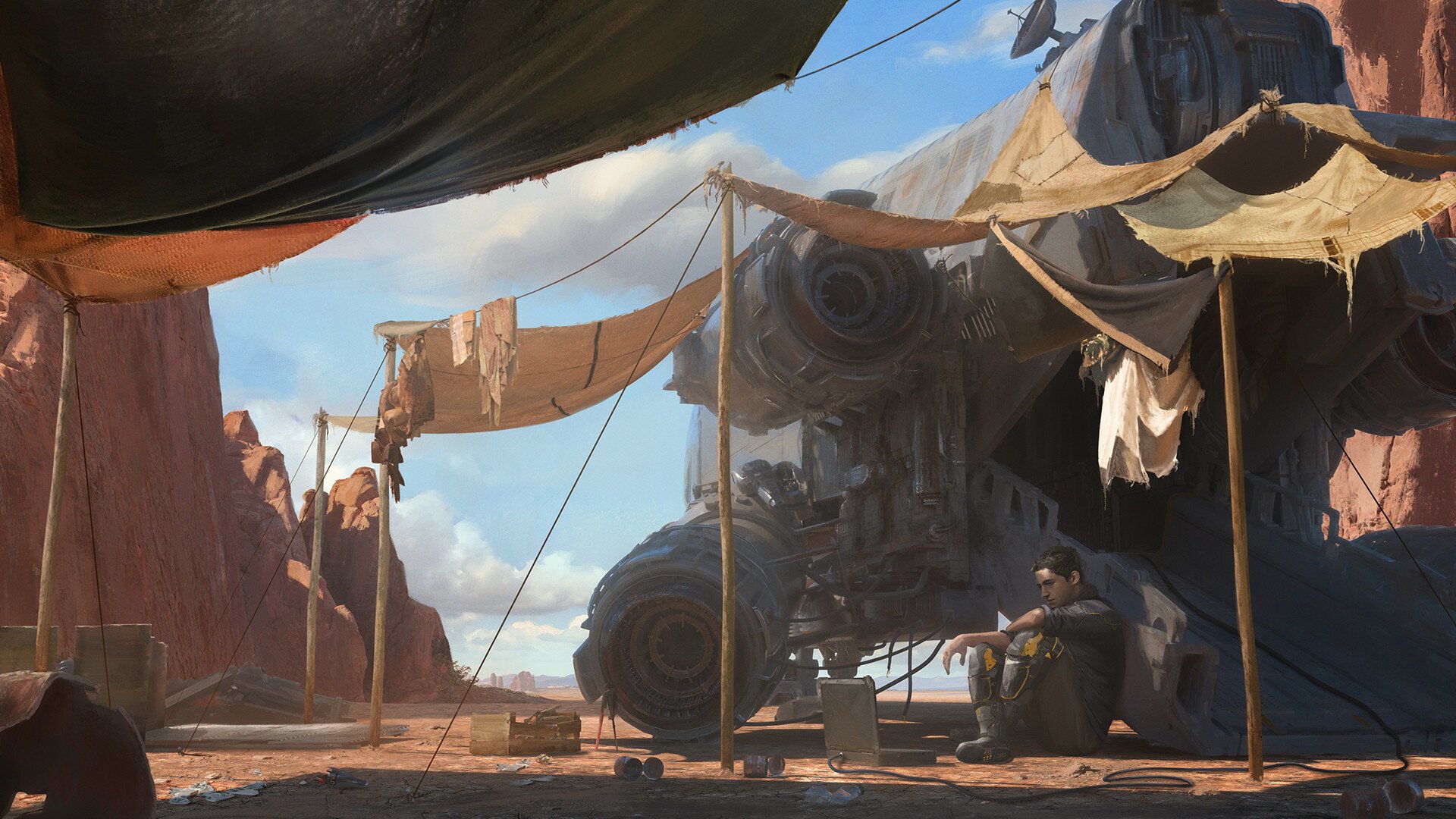 HD Sci-Fi Spaceship Hangar with Men in Rugged Desert by Erik Halsey ...