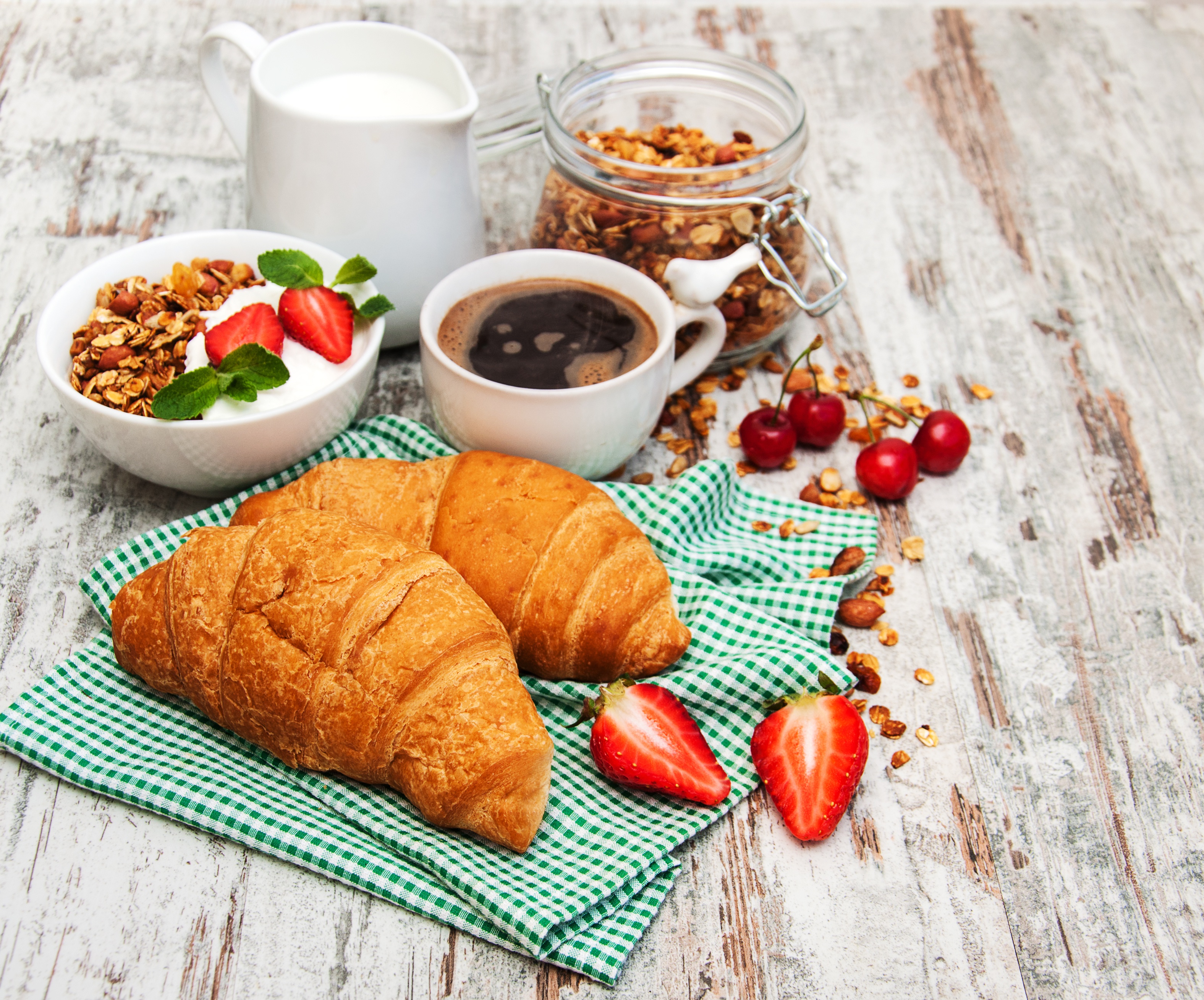 Download Cup Viennoiserie Still Life Fruit Croissant Muesli Coffee ...