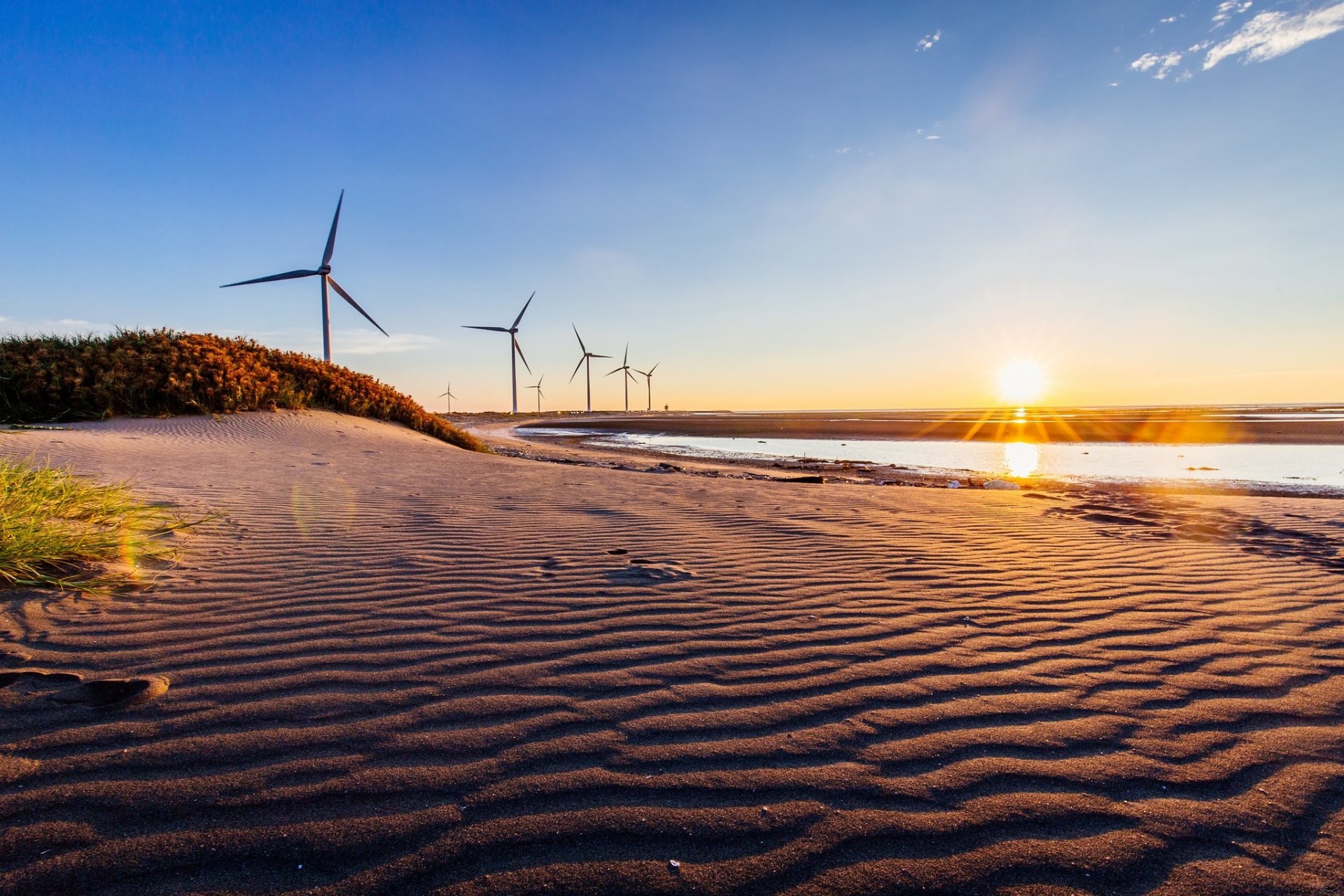 Download Sun Sunrise Horizon Windmill Coast Sand Man Made Wind Turbine ...