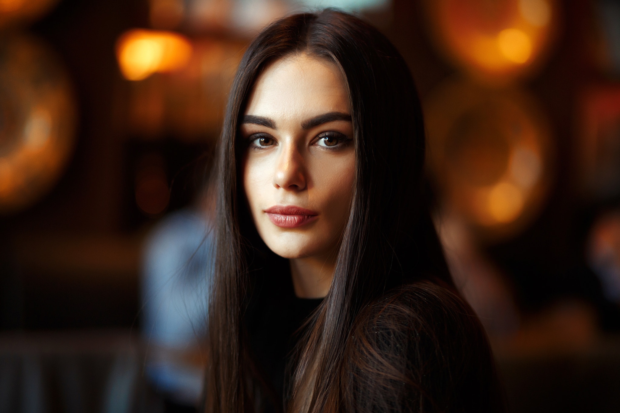 Download Brunette Brown Eyes Face Woman Model HD Wallpaper by Rafael Khalilov