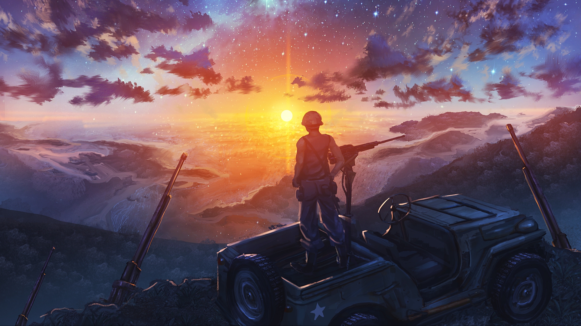 Download Soldier Sunset Anime Military Anime Sunset HD Wallpaper by ナコモ