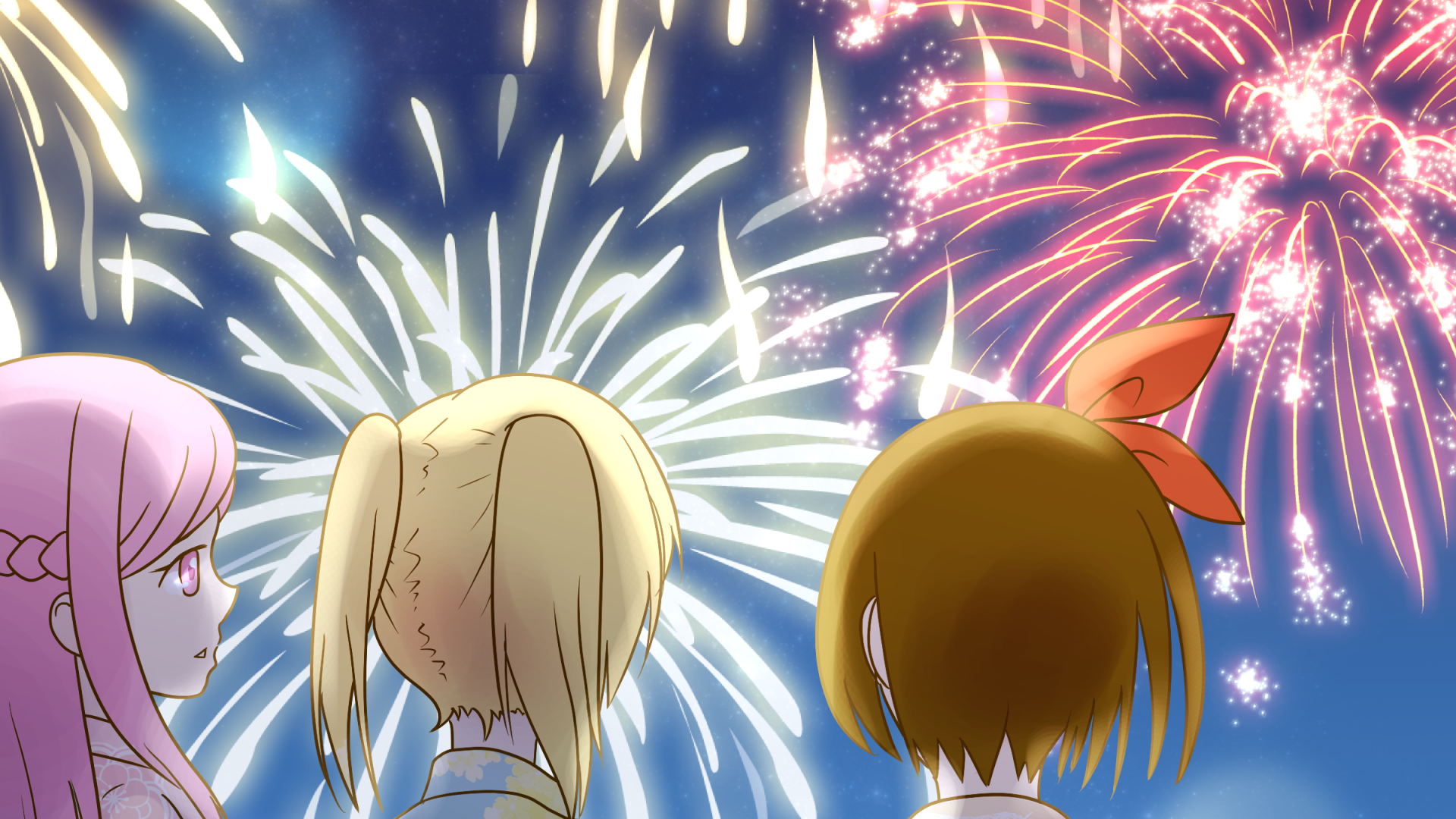 Download Night Yukata Fireworks Anime Original HD Wallpaper