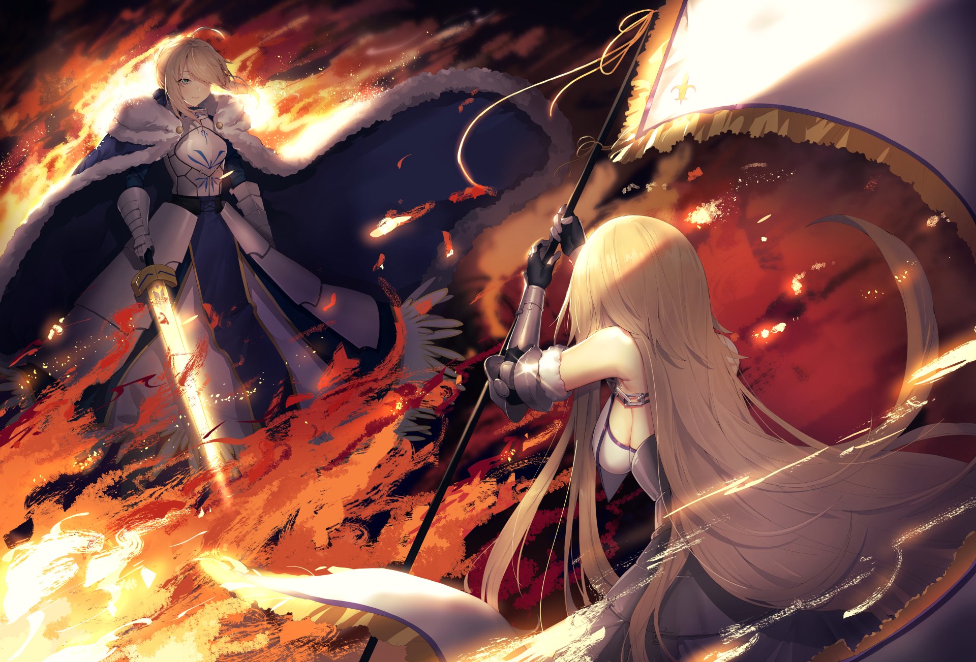 Epic Duel of Blonde Warriors: Artoria & Jeanne in Fiery Fate Saga – 4K ...
