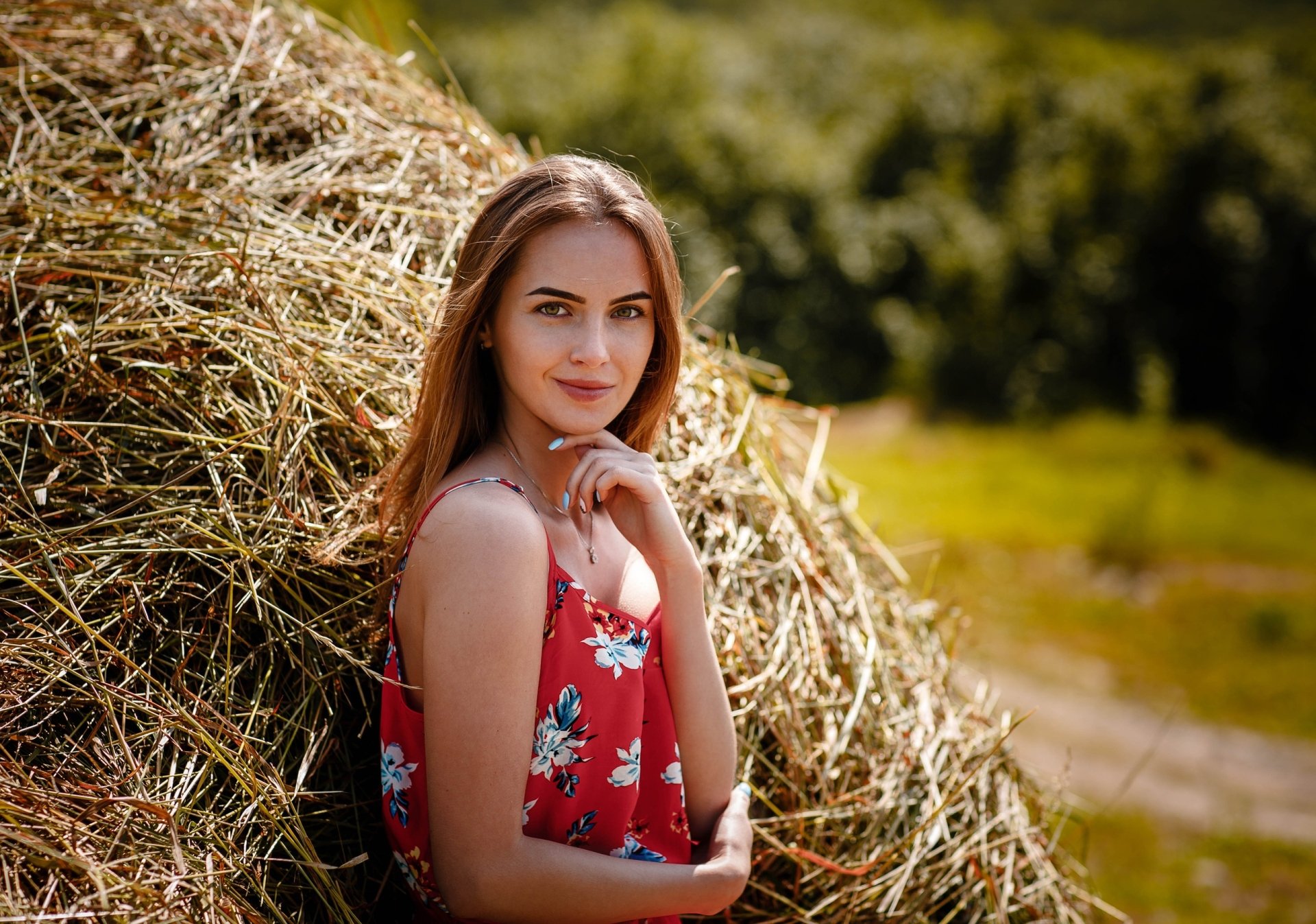 Download Depth Of Field Redhead Haystack Woman Model HD Wallpaper by ...