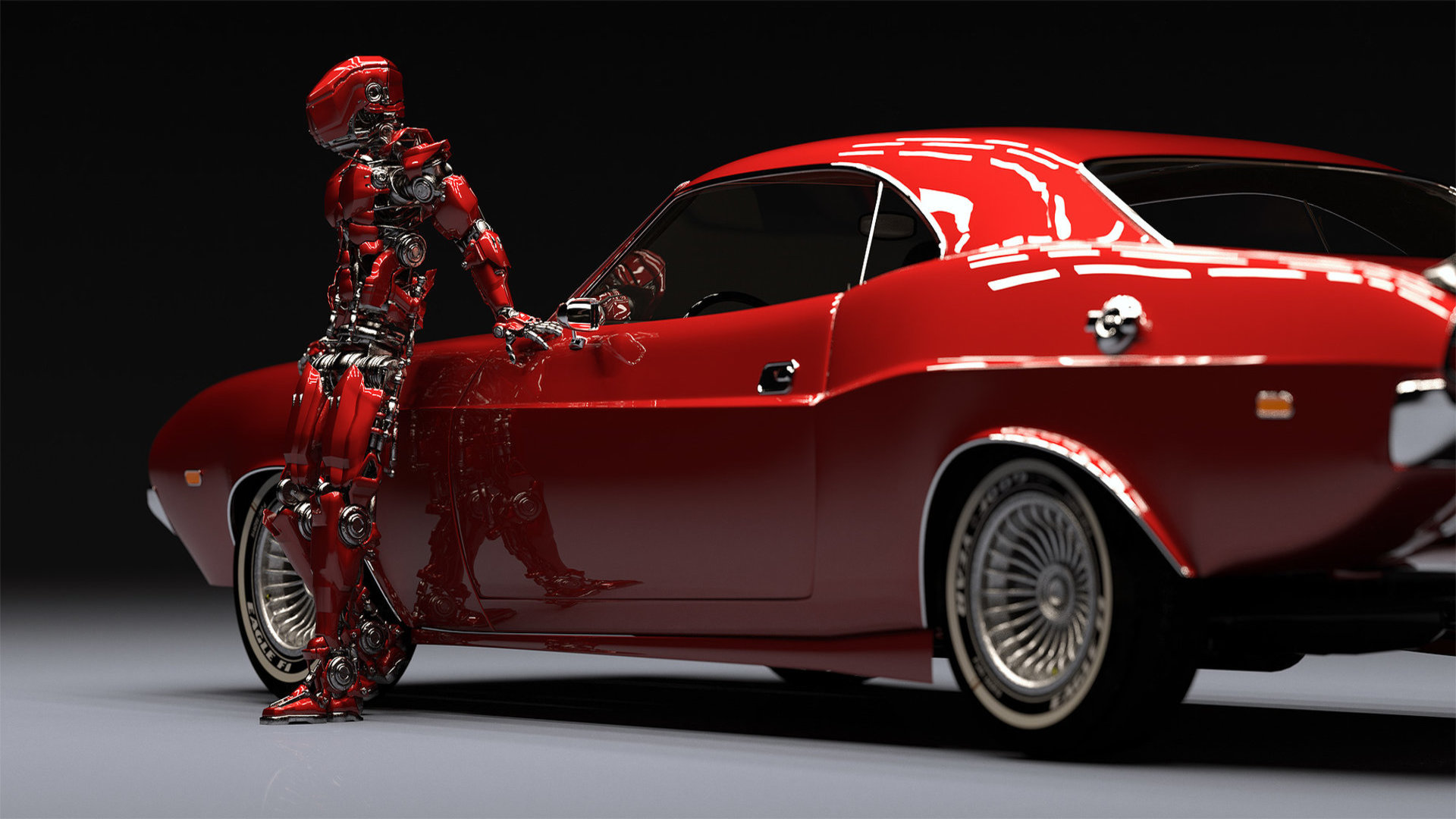 Download Red Car Sci Fi Robot HD Wallpaper by Stefan Morrell