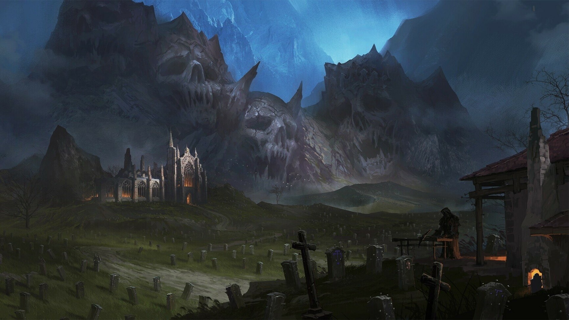 Download Graveyard Grim Reaper Skull Dark Landscape HD Wallpaper by ...