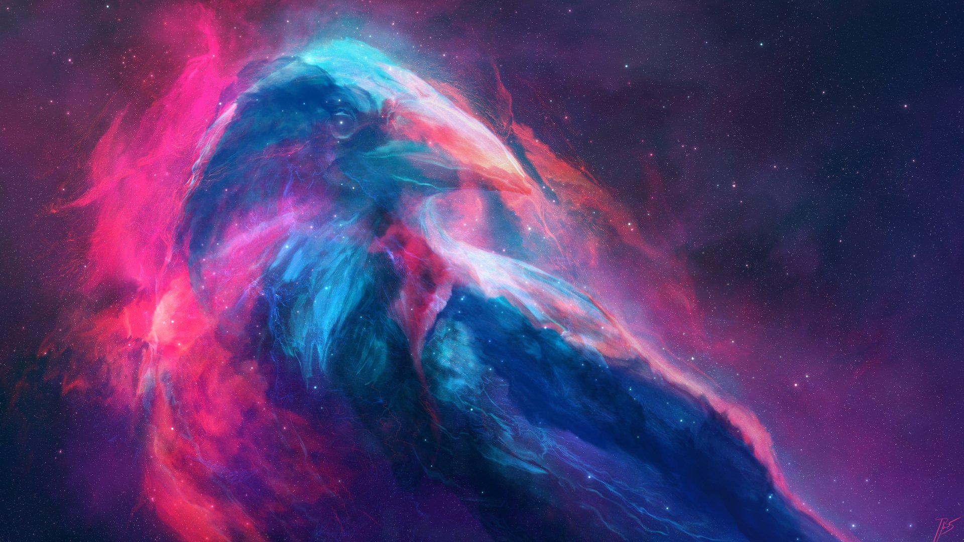 Cosmic Bird: Vibrant Space Art HD Wallpaper by Josef Bartoň