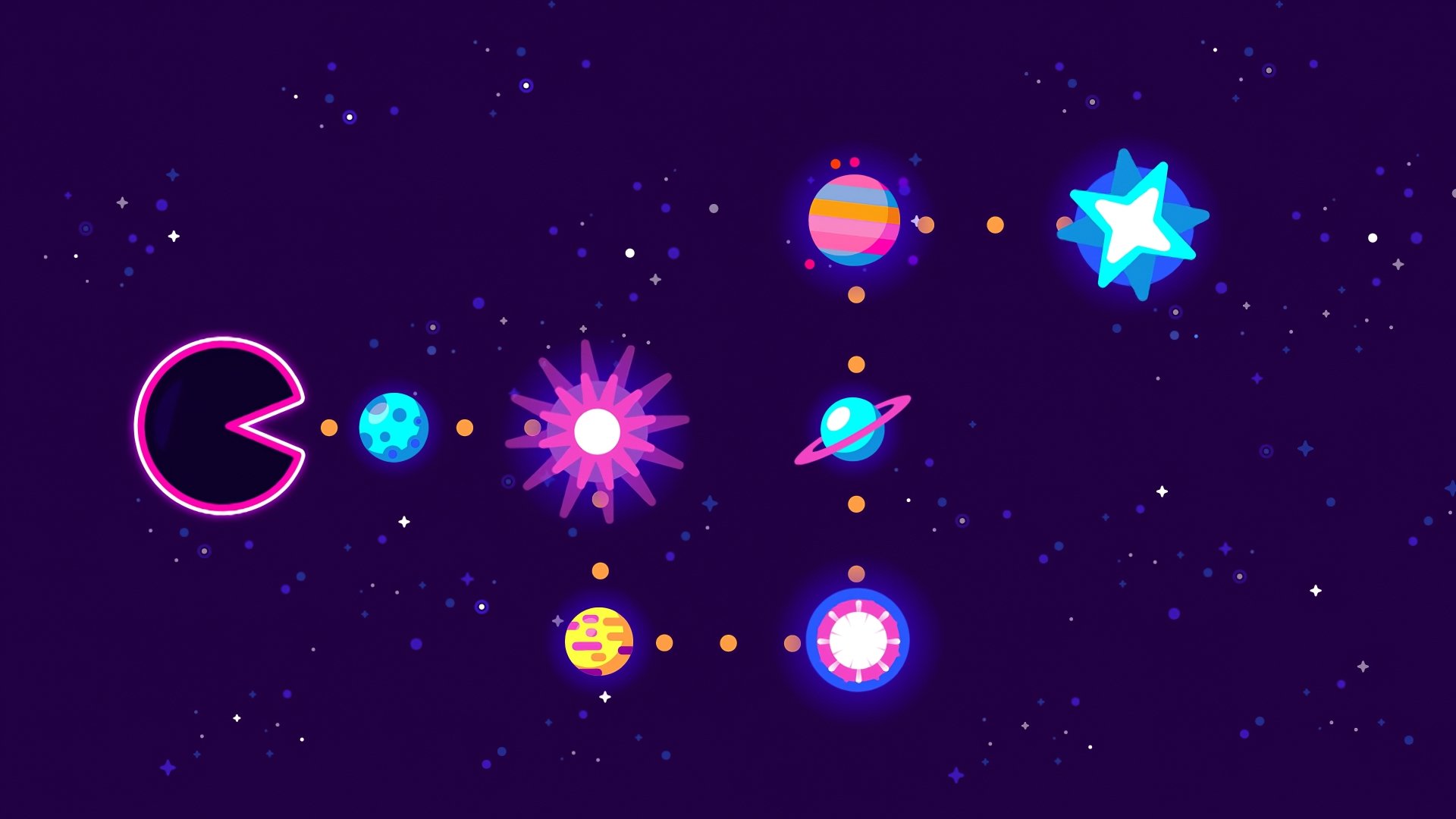Galaxy Chase: Minimalist Pac-Man in Ultra HD Sci-Fi Space