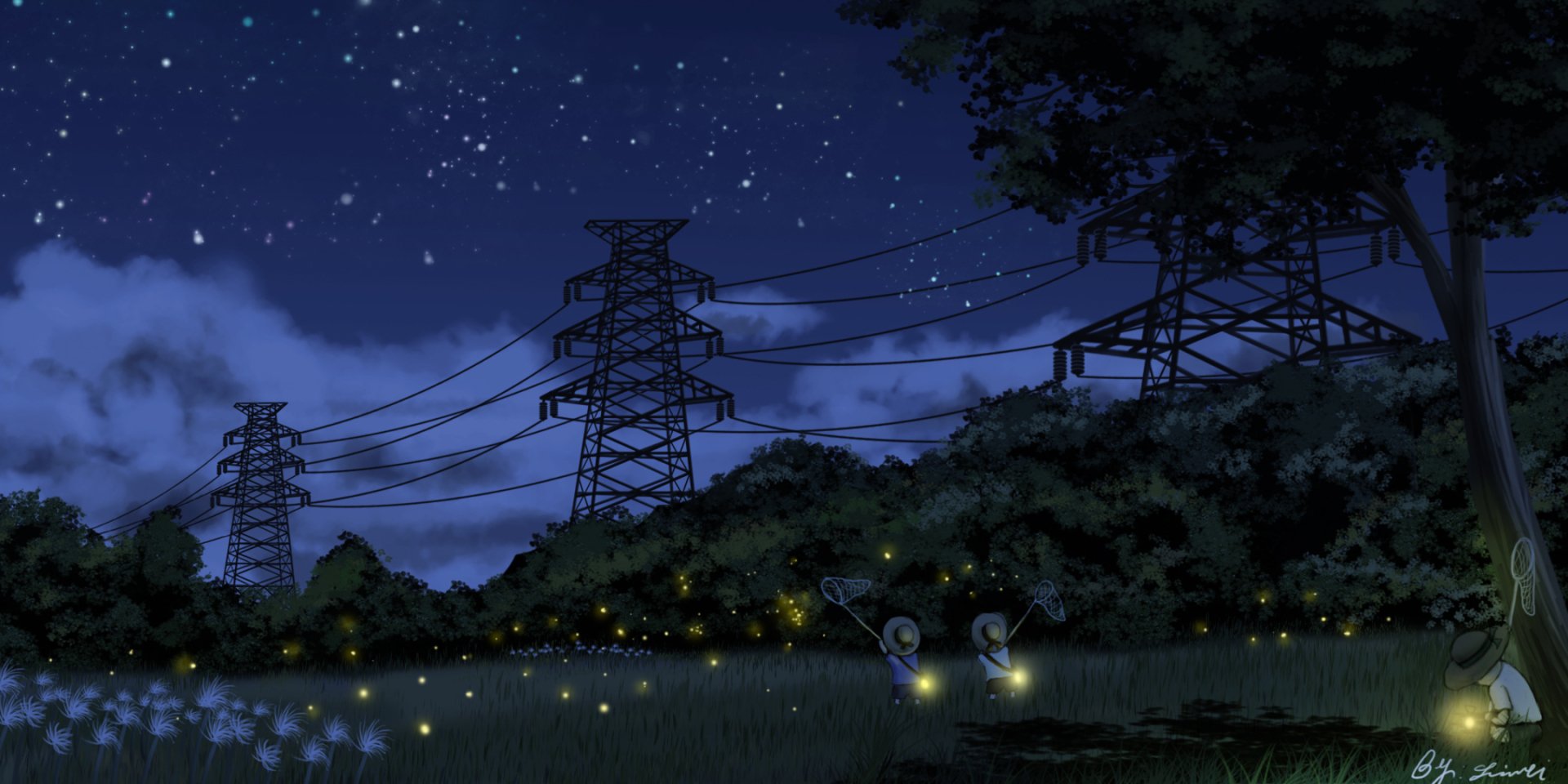 Original Anime HD Wallpaper — Starry Summer Night with Child ...