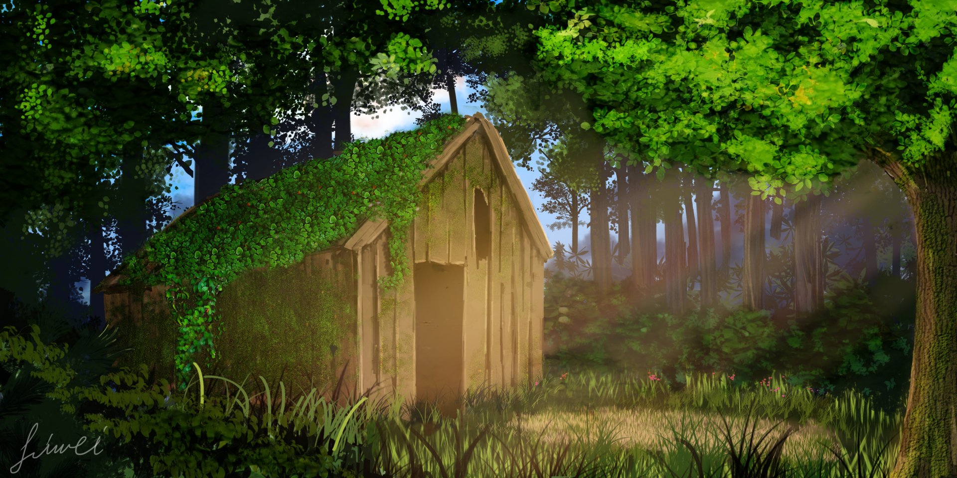 Enchanted Anime Hut Amidst Lush Green Forest – HD Wallpaper by liwei191
