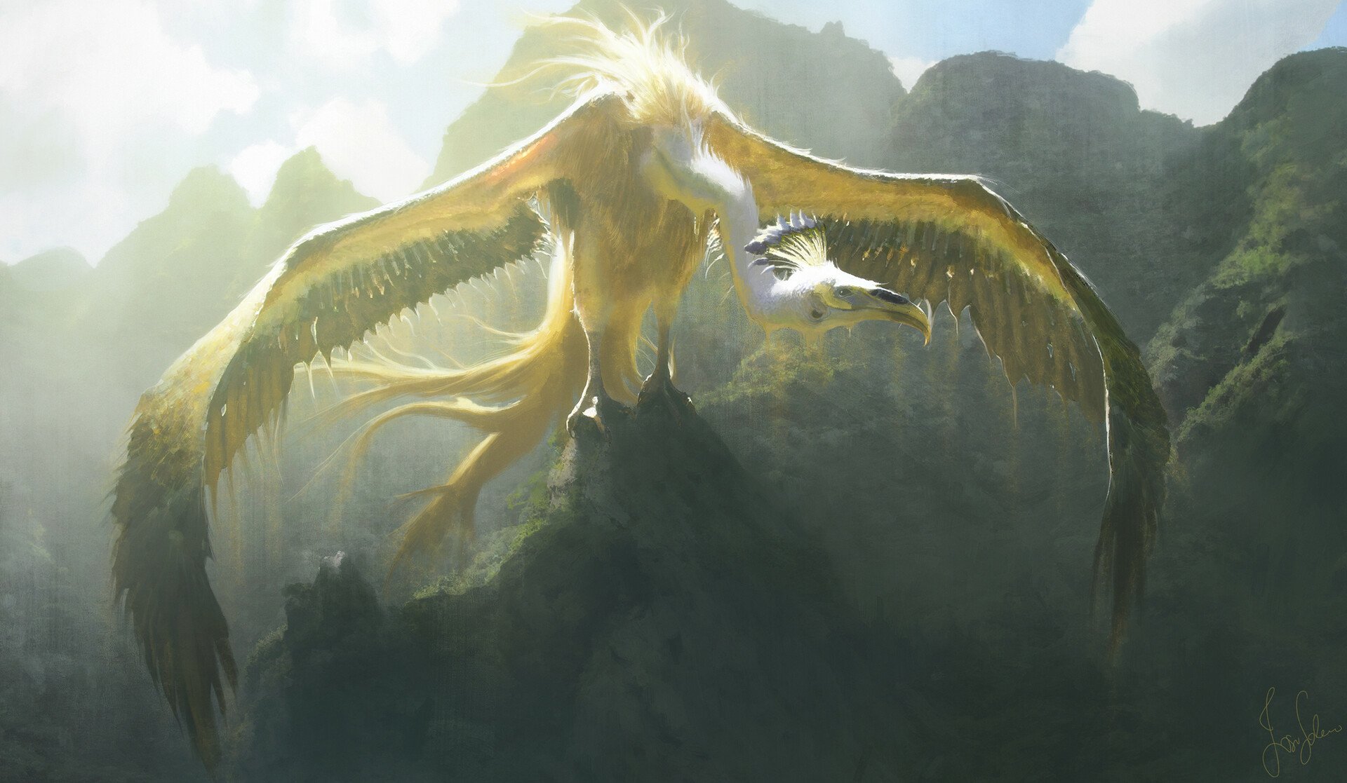 Alicanto Ascendant — Golden Fantasy Creature (HD Wallpaper) by Josu Solano