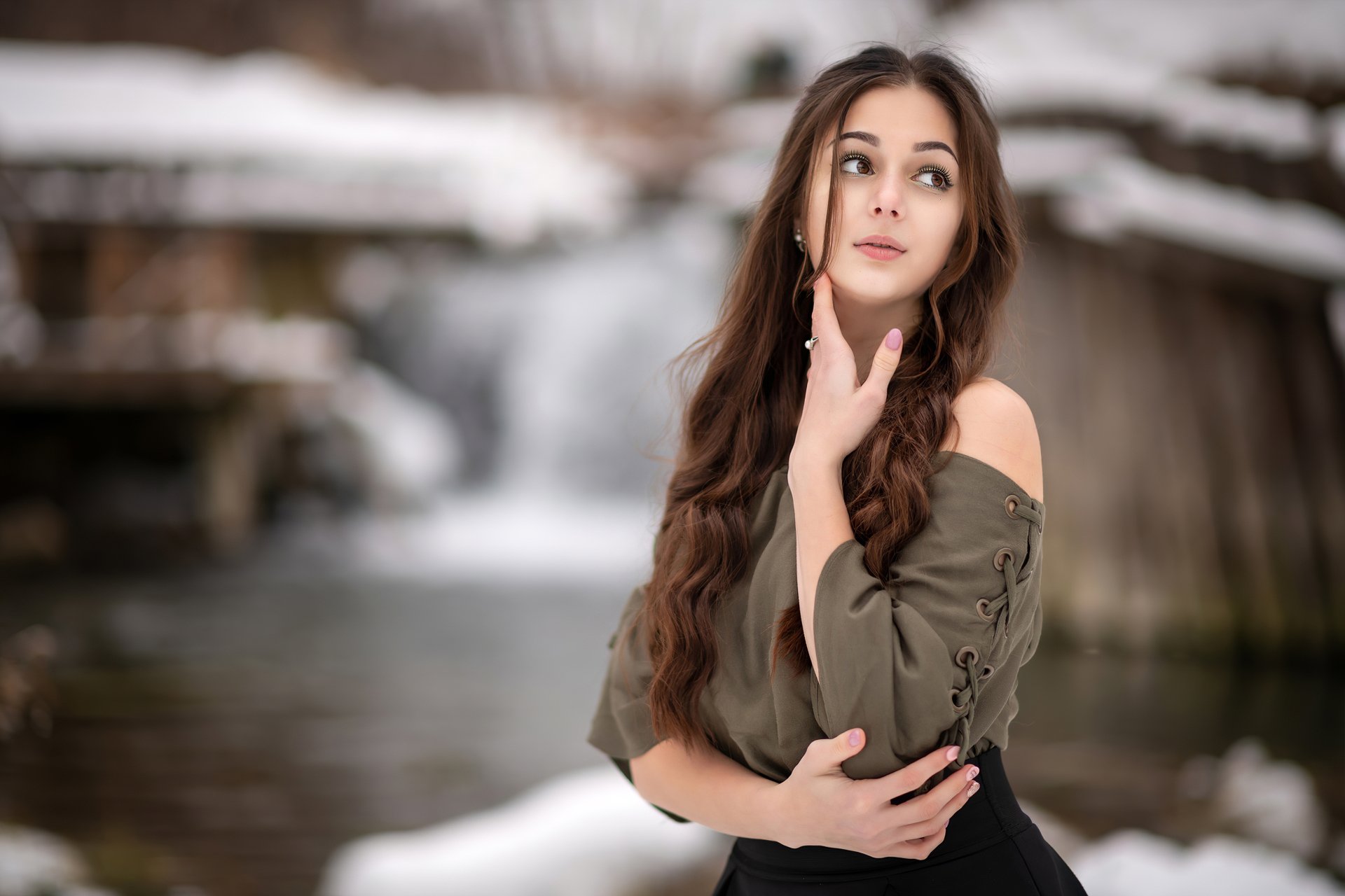 Download Brown Eyes Depth Of Field Long Hair Brunette Woman Model 4k ...