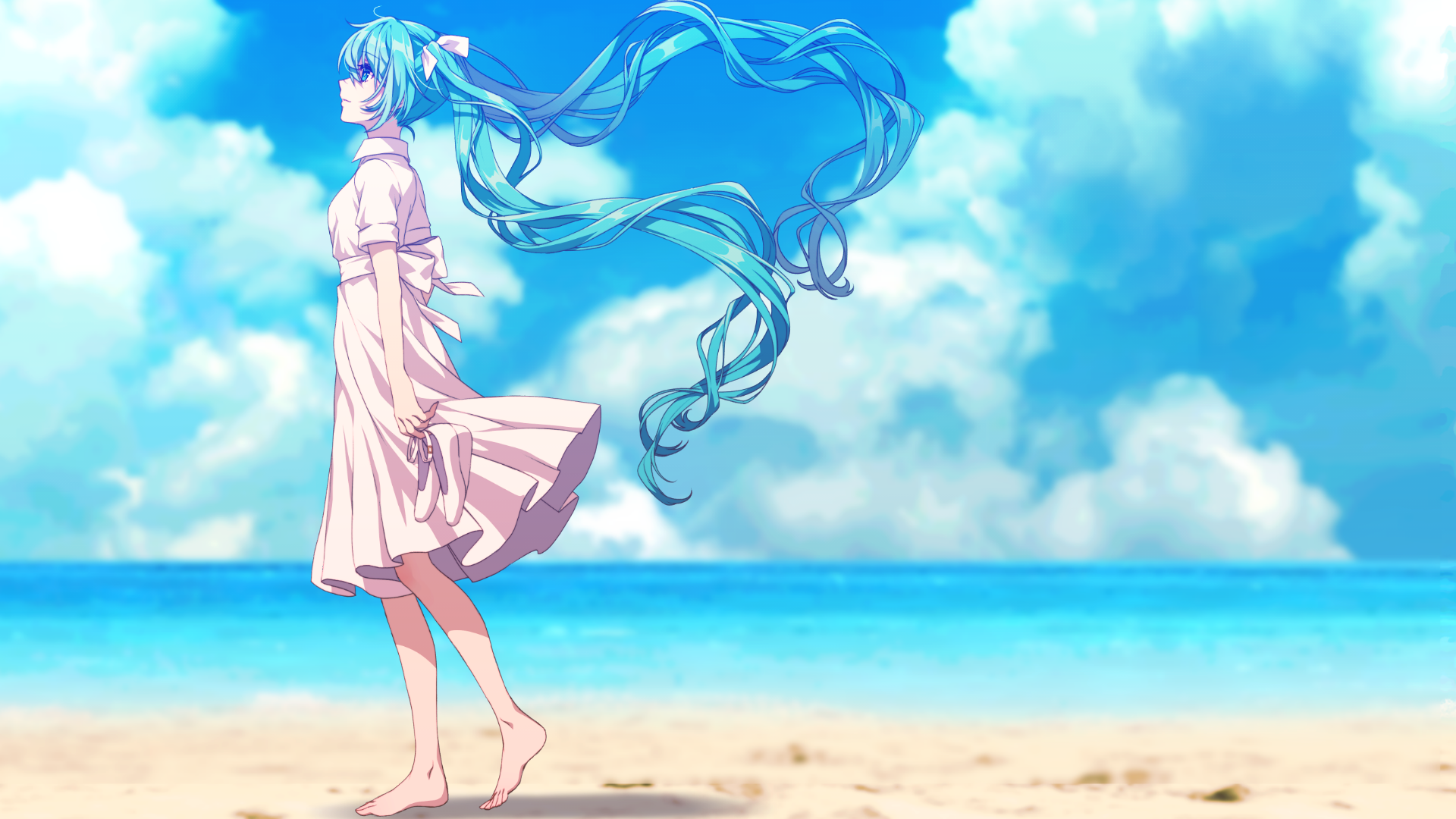 Hatsune Miku Dreamscape: HD Anime Vocaloid Beach Wallpaper by 松田トキ