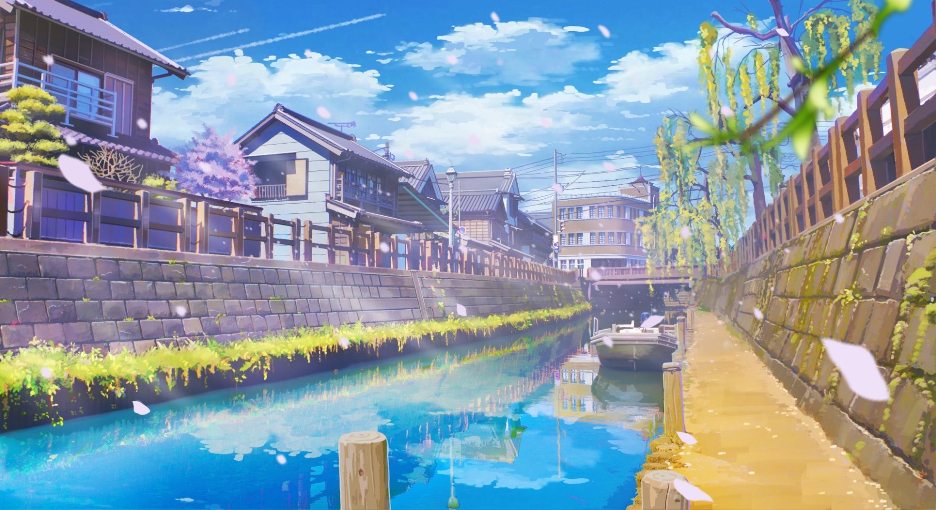 Serene Anime Canal Town – HD Original Boatscape Wallpaper by 加茂nasus