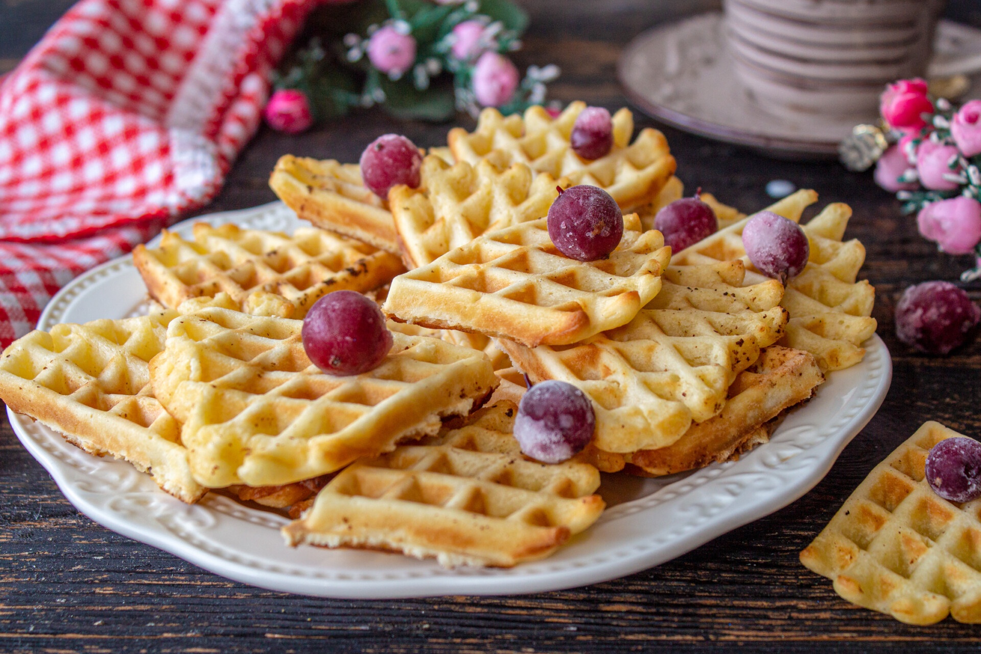 Download Breakfast Still Life Dessert Cherry Food Waffle HD Wallpaper