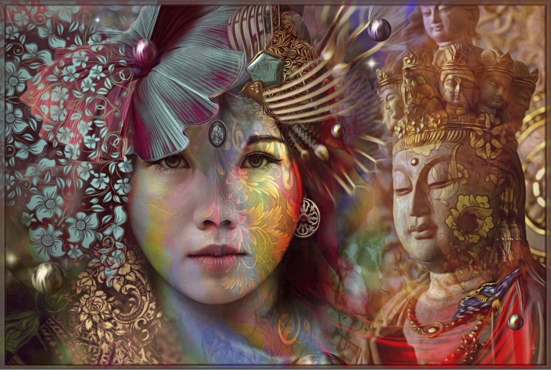 Download Statue Flower Artistic Collage HD Wallpaper | 2048x1376 ...