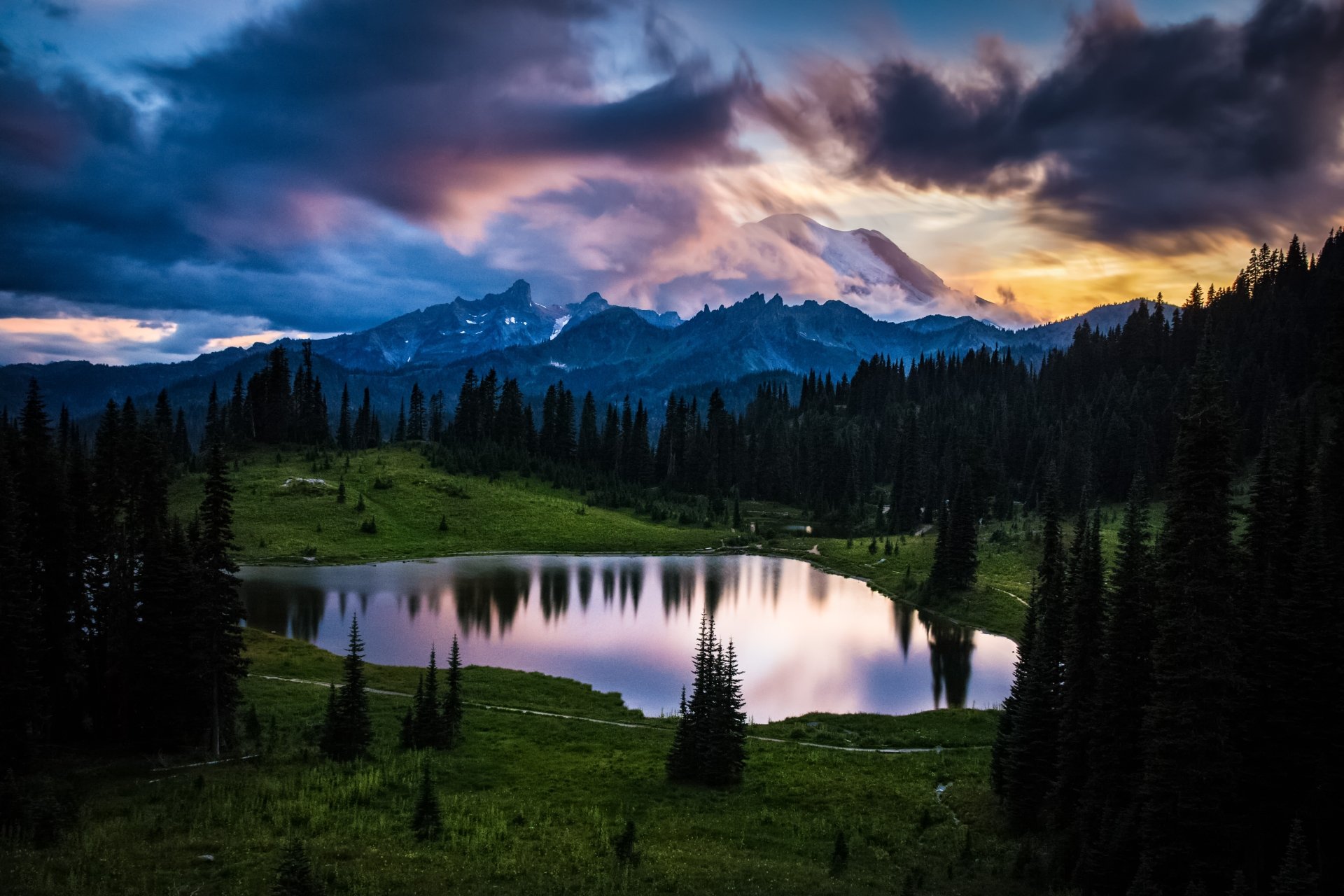 Download Lake Cloud Mountain Forest Nature Mount Rainier 4k Ultra HD ...