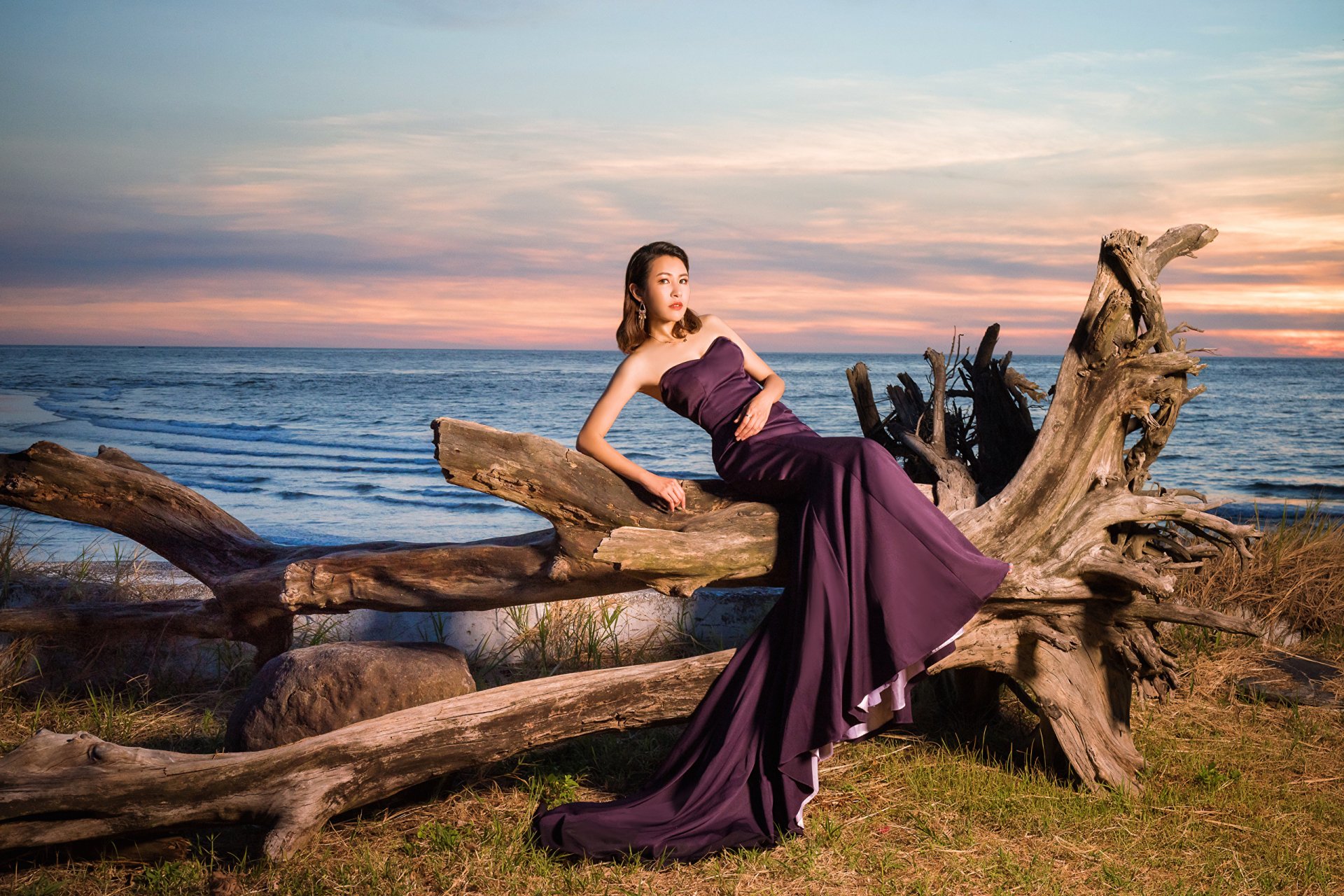 Download Depth Of Field Brunette Purple Dress Model Woman Asian HD ...