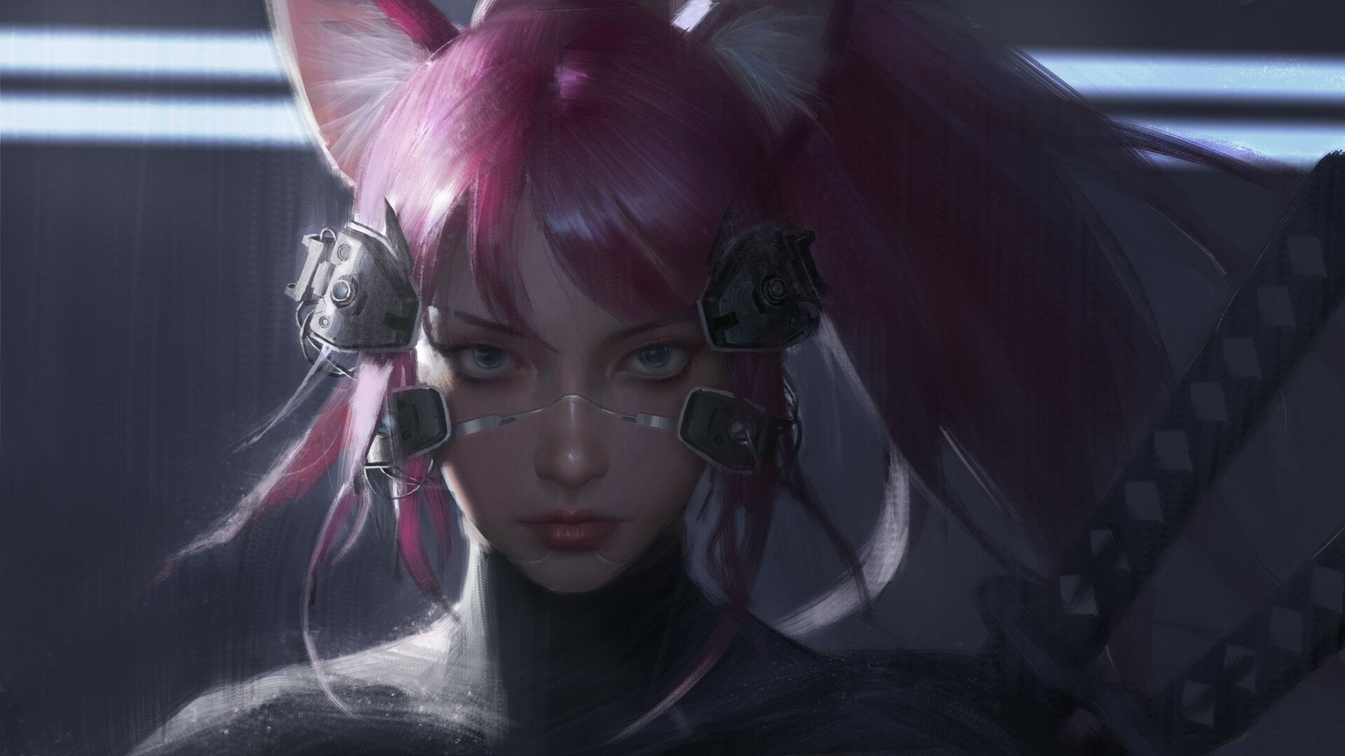 Cyberpunk Pink-Haired Cyborg with Animal Ears | HD Sci-Fi Wallpaper by ...