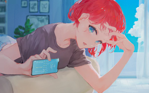 Anime Girl with Smartphone - HD Wallpaper by 空凪ゆき