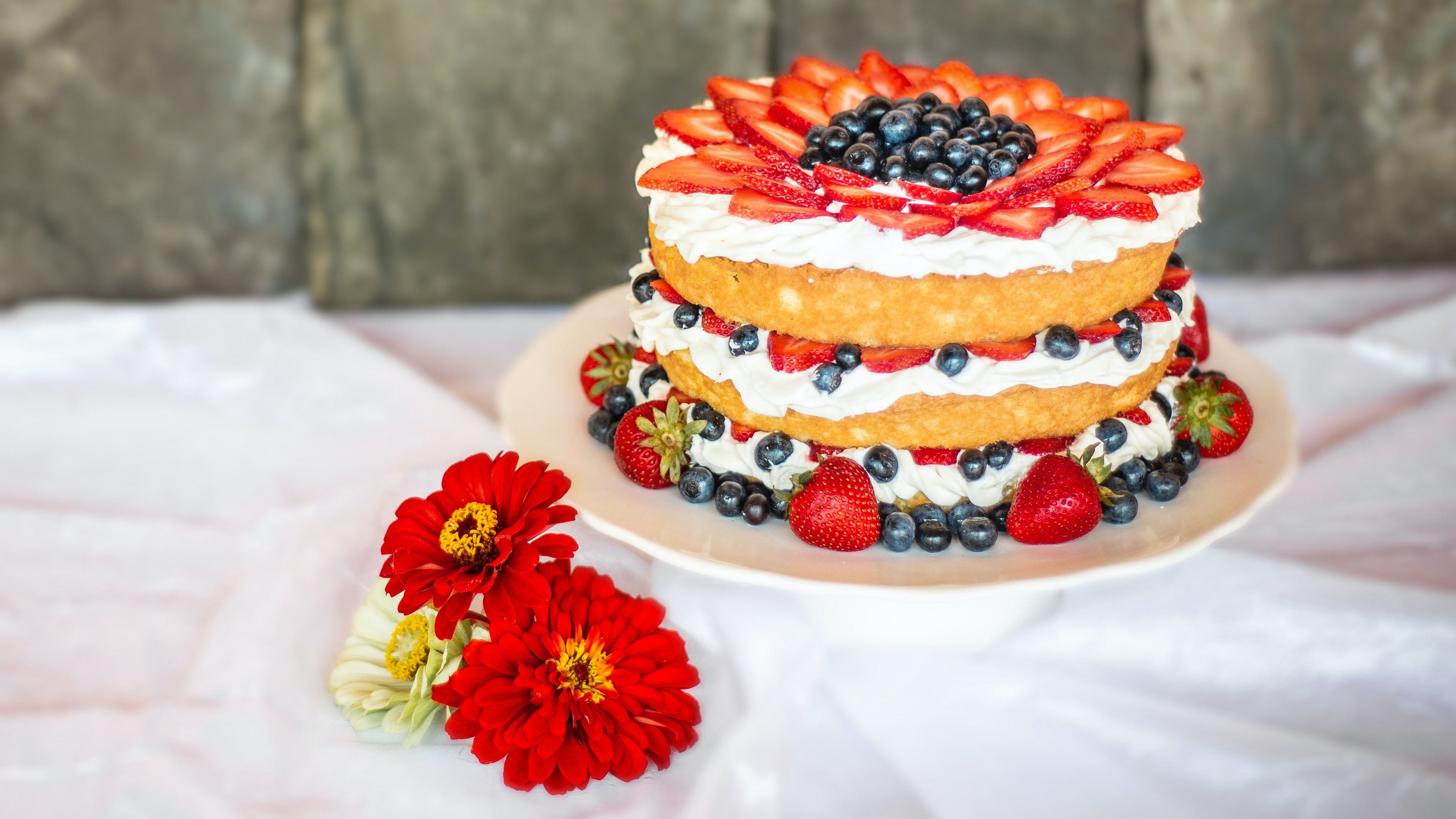 Fresh Berry Vanilla Layered Cake with Cream