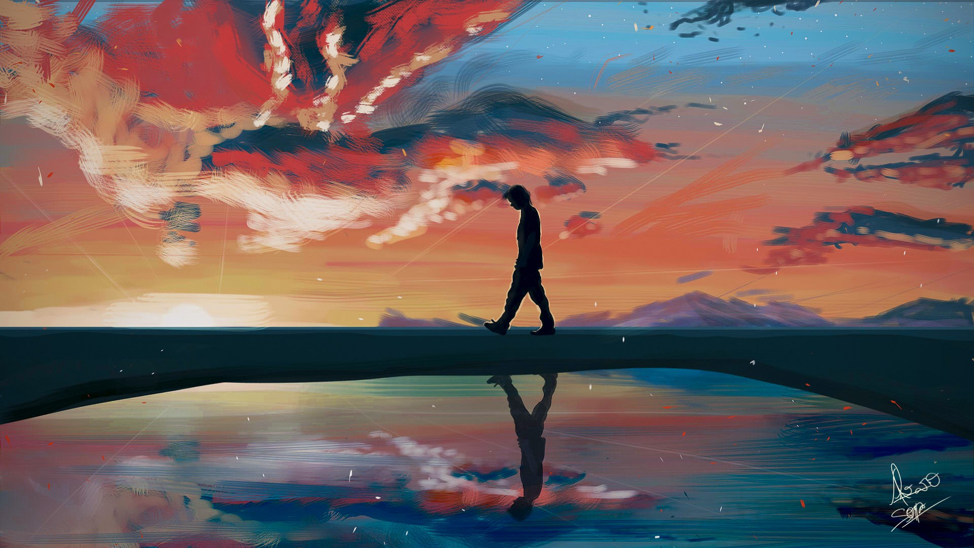 Download Reflection Artistic Sunset HD Wallpaper by alvaroserpa