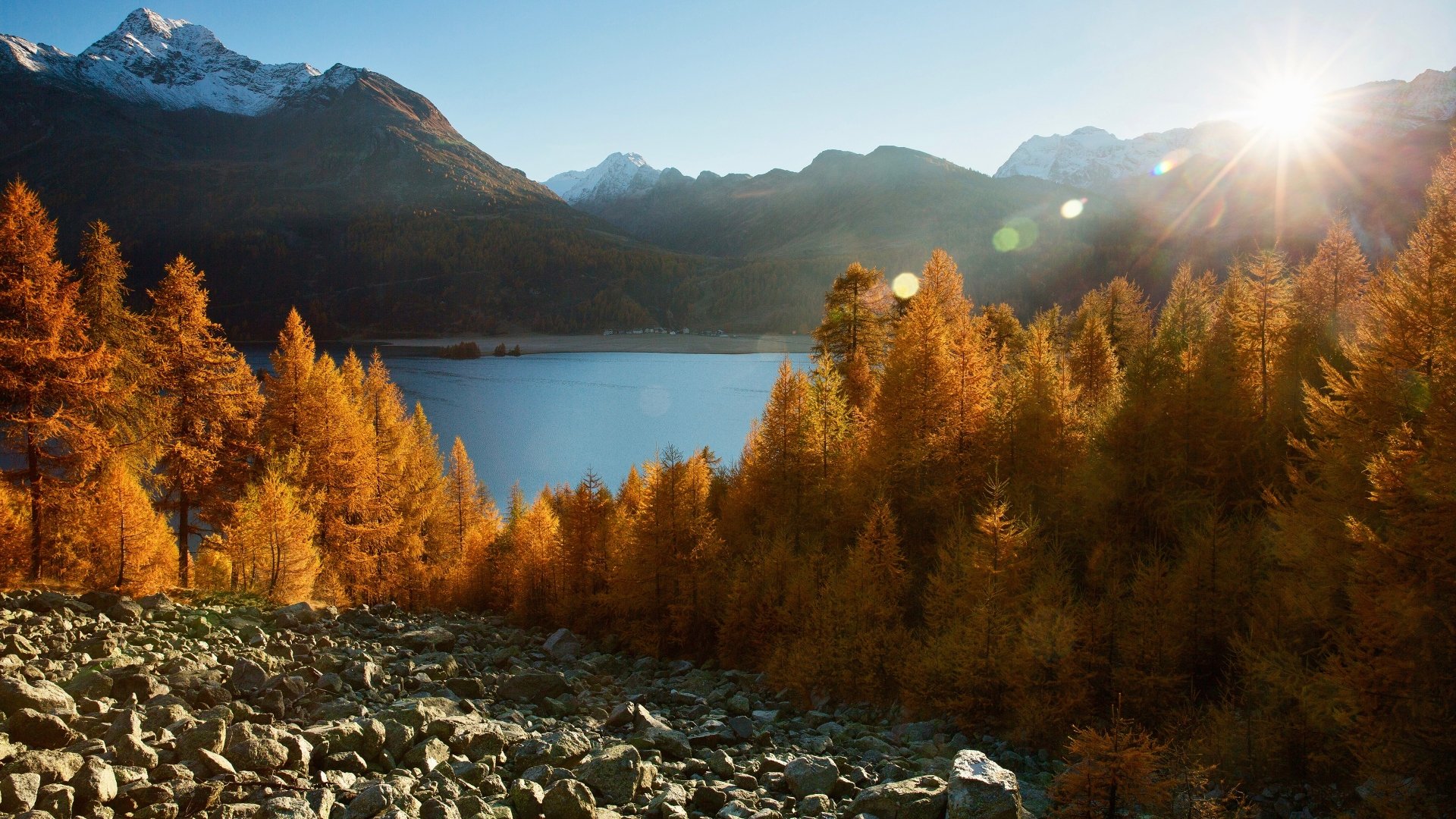 Sunbeam over Stone & Forest: 4K Mountain Fall Lake Wallpaper ...