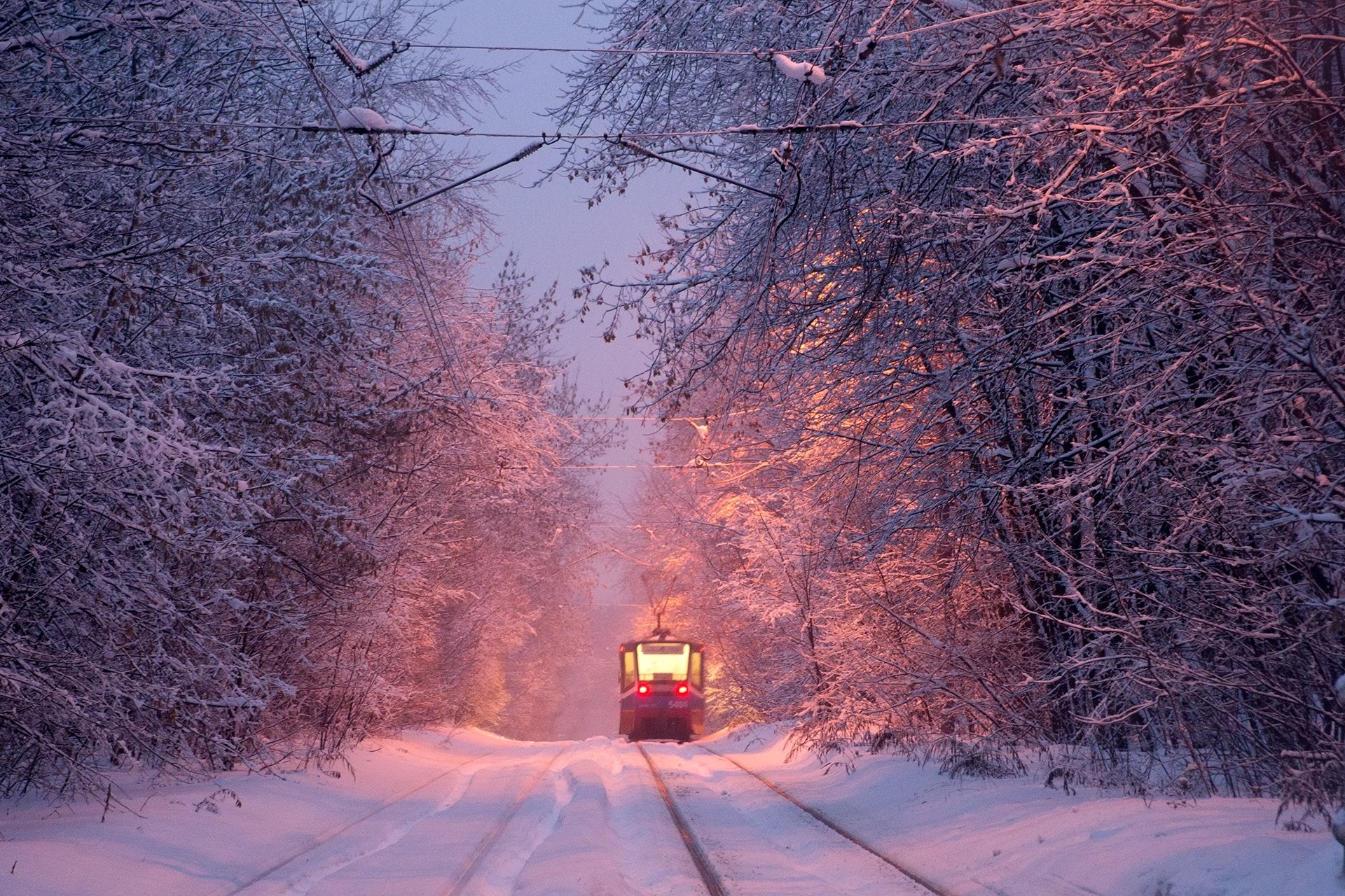 Winter Tram Journey: HD Wallpaper of a Snowy Rail Adventure by Alexey ...