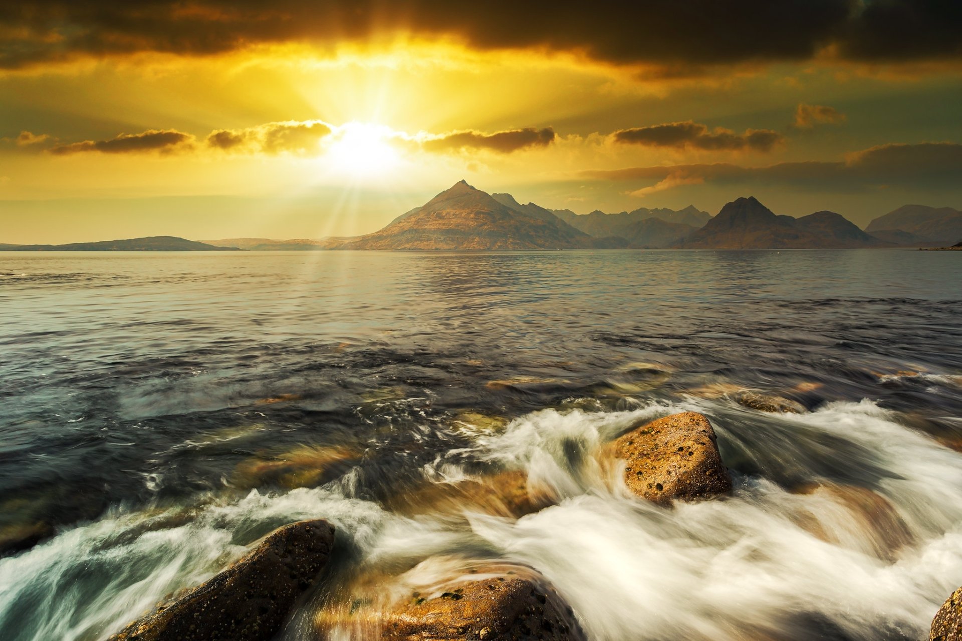 Download Stone Mountain Cloud Sun Sea Nature Seascape HD Wallpaper