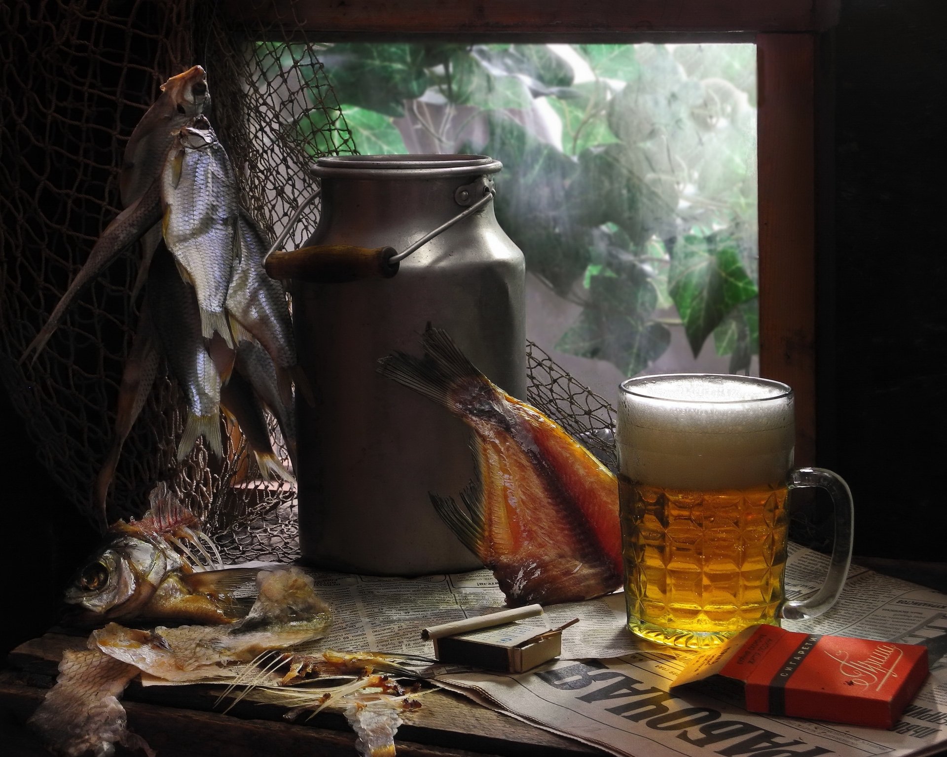 Download Fish Alcohol Drink Beer Food Still Life HD Wallpaper