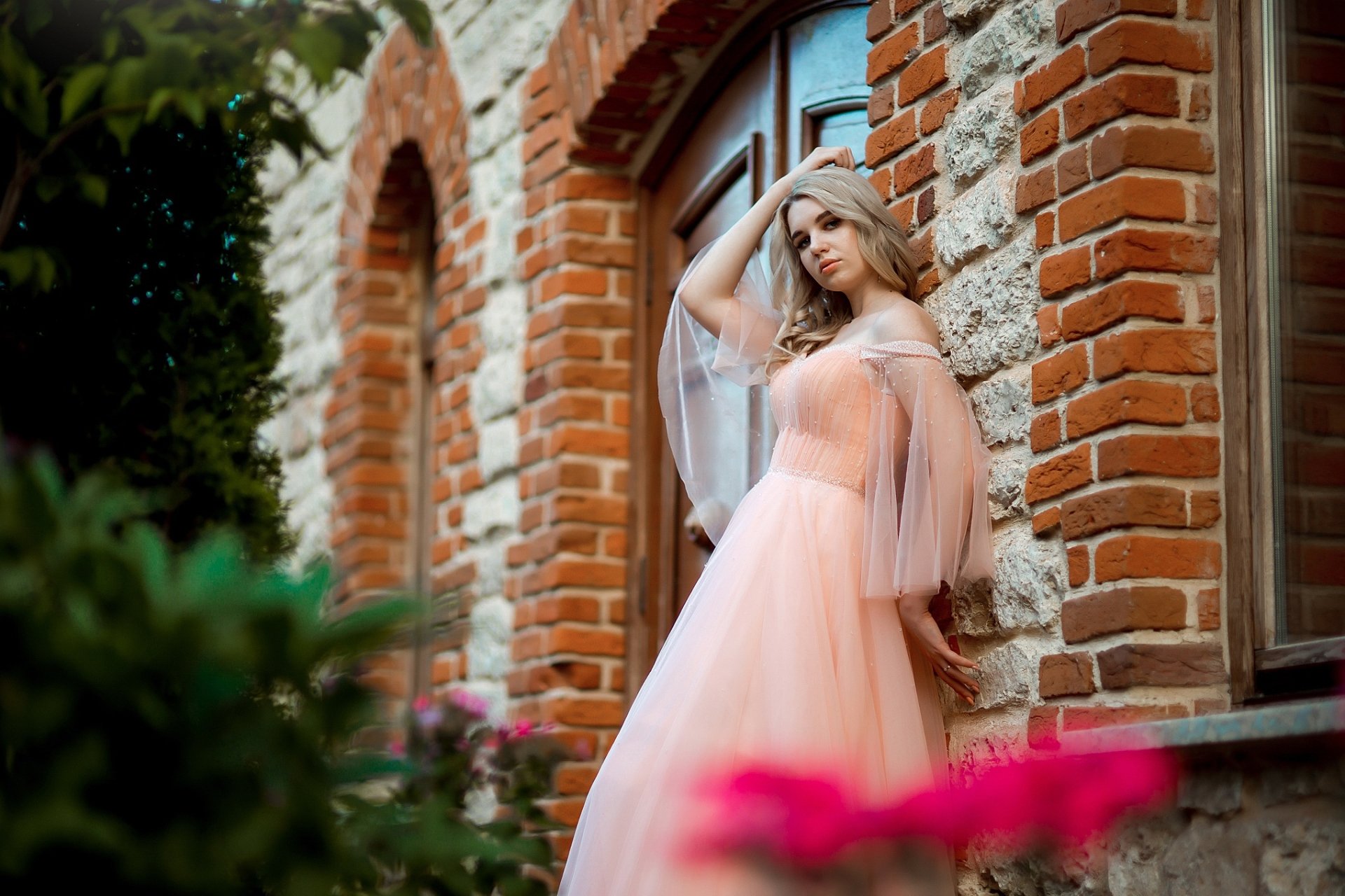 Download Depth Of Field Pink Dress Blonde Woman Model HD Wallpaper by ...