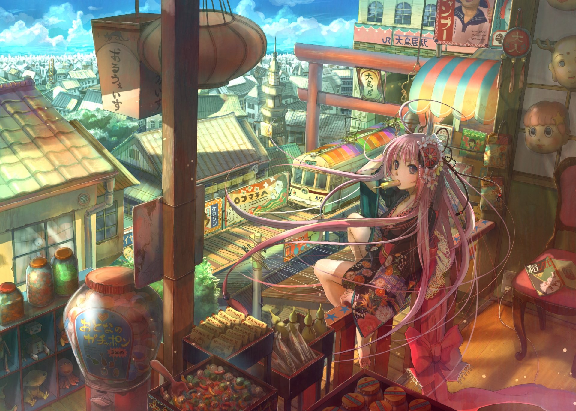 Charming Anime Girl in Serene Town - HD Wallpaper by Fuji Choko