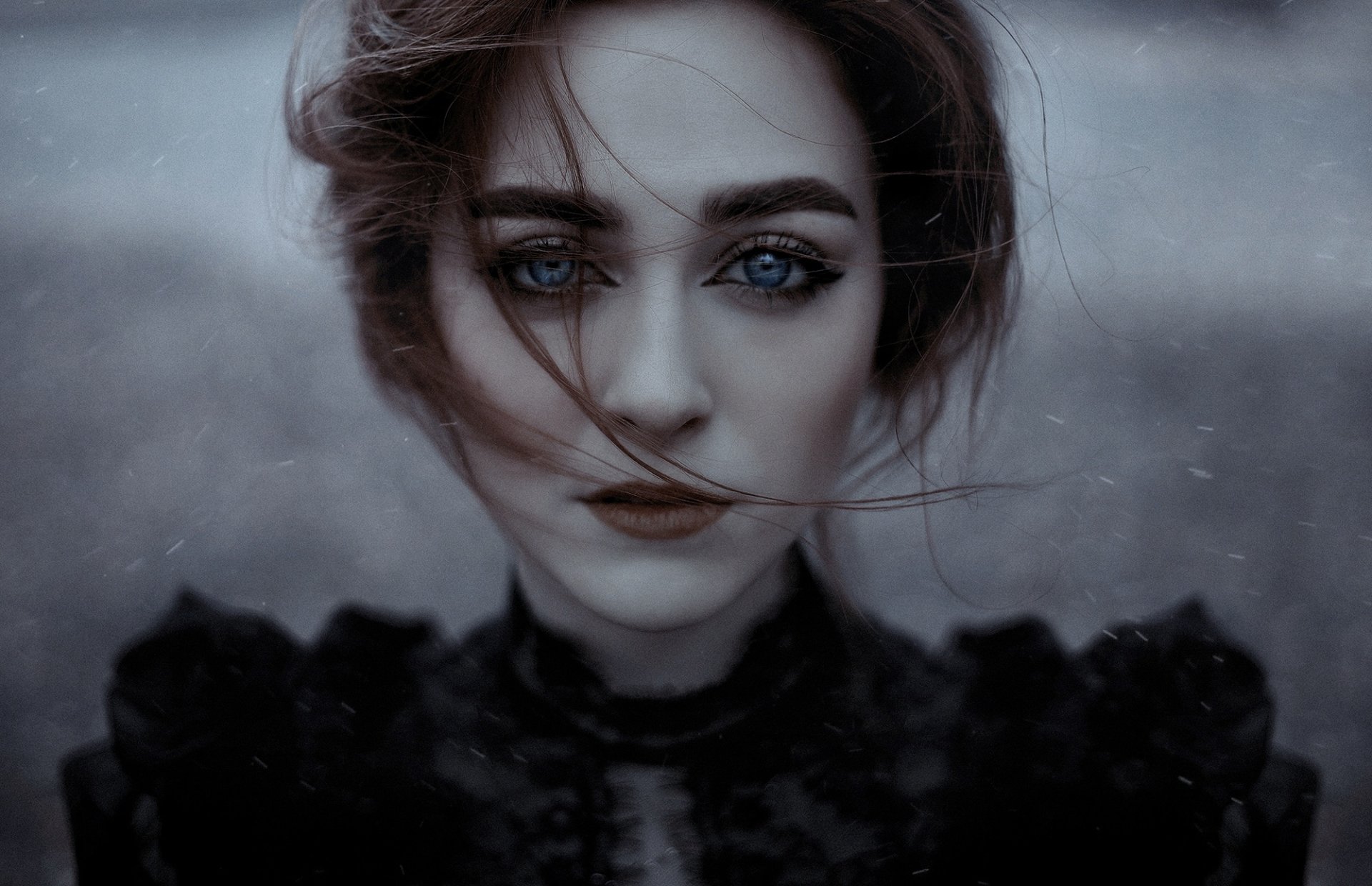 Download Stare Blue Eyes Lipstick Face Woman Model HD Wallpaper by ...