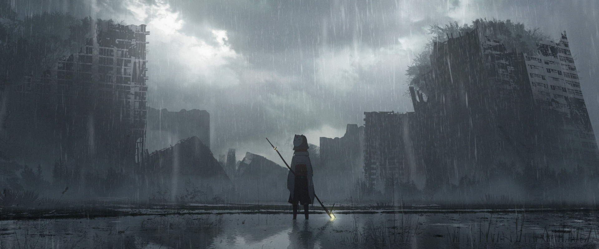 Apocalyptic Rainfall Spear Warrior - HD Anime Wallpaper by あすてろid
