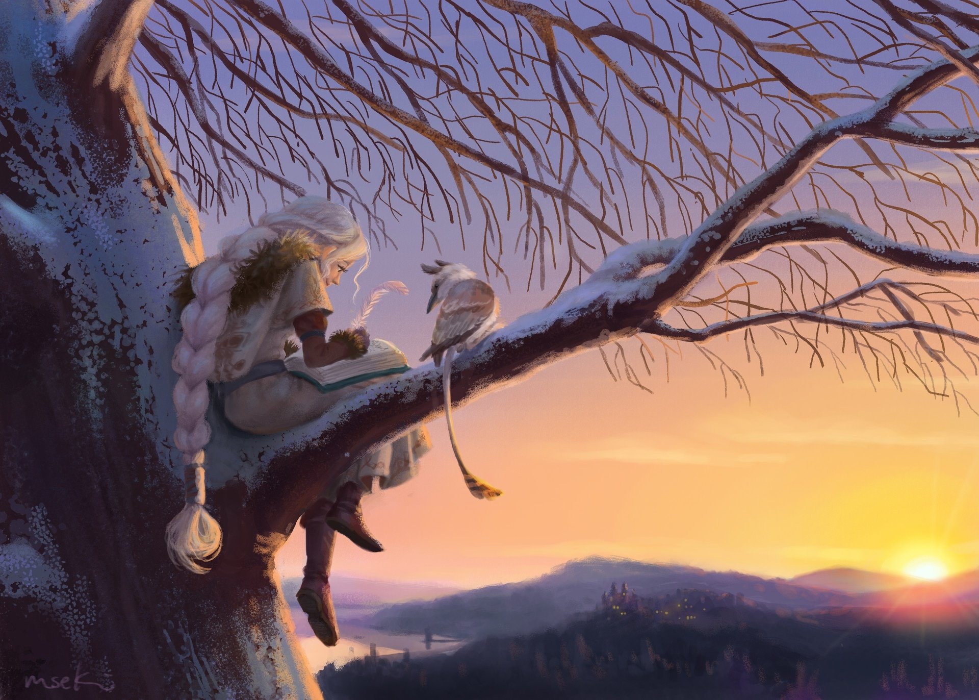 Winter Sunset Reverie: A Fantasy Woman’s Serene Moment in HD by Masae ...