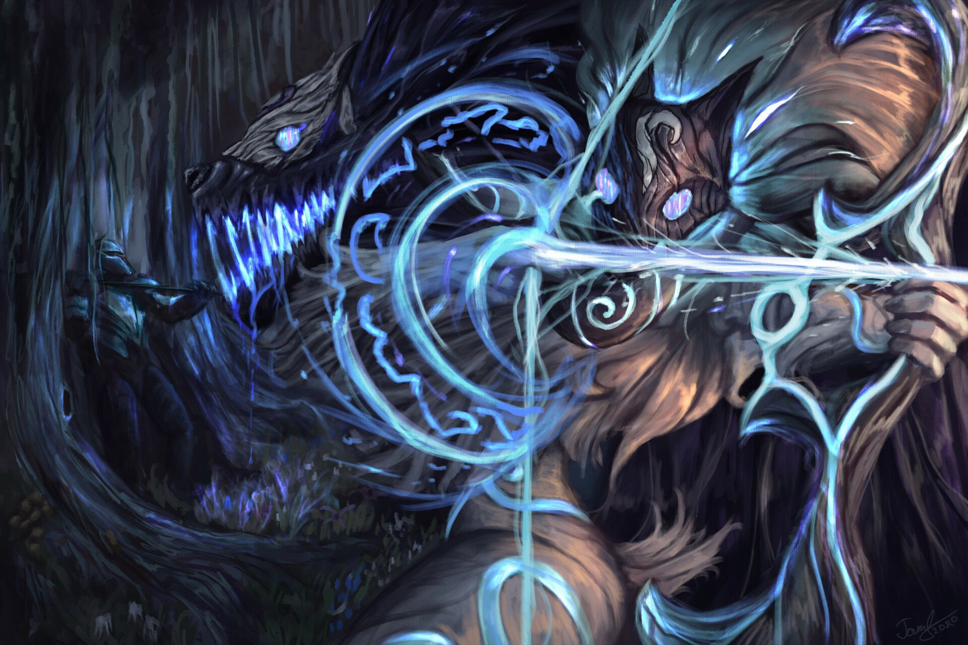 Kindred HD Wallpaper: Mystical Duel from League of Legends by Alexandr ...