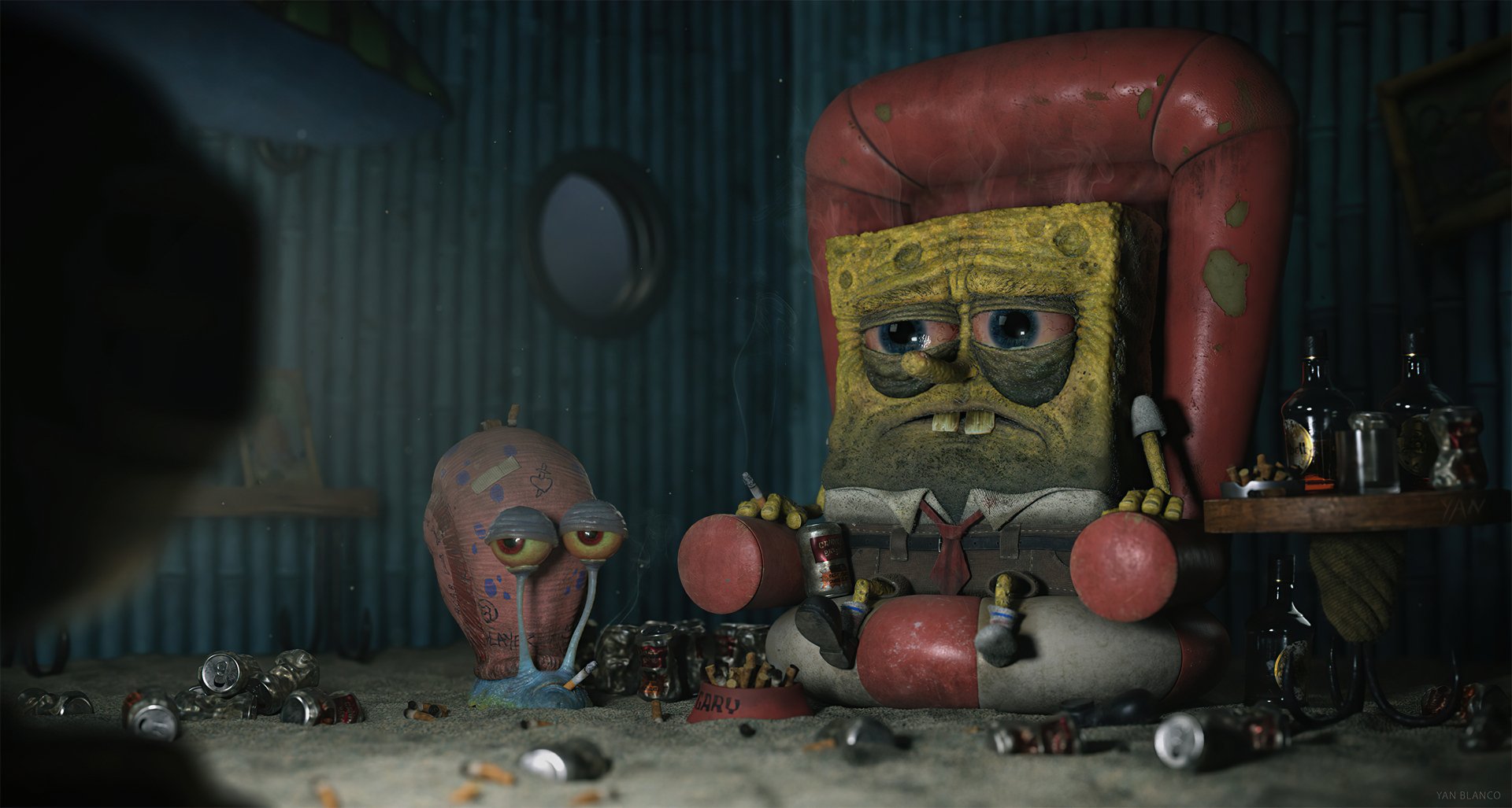 HD SpongeBob & Gary: Realistic Oceanic Adventure Wallpaper by Yan Blanco