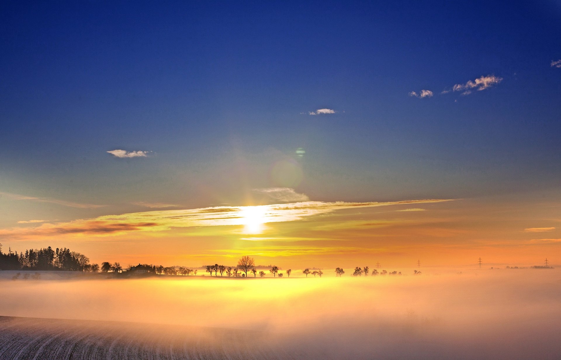 Download Sunrise Sky Nature Morning Field Fog HD Wallpaper | 3000x1925 ...
