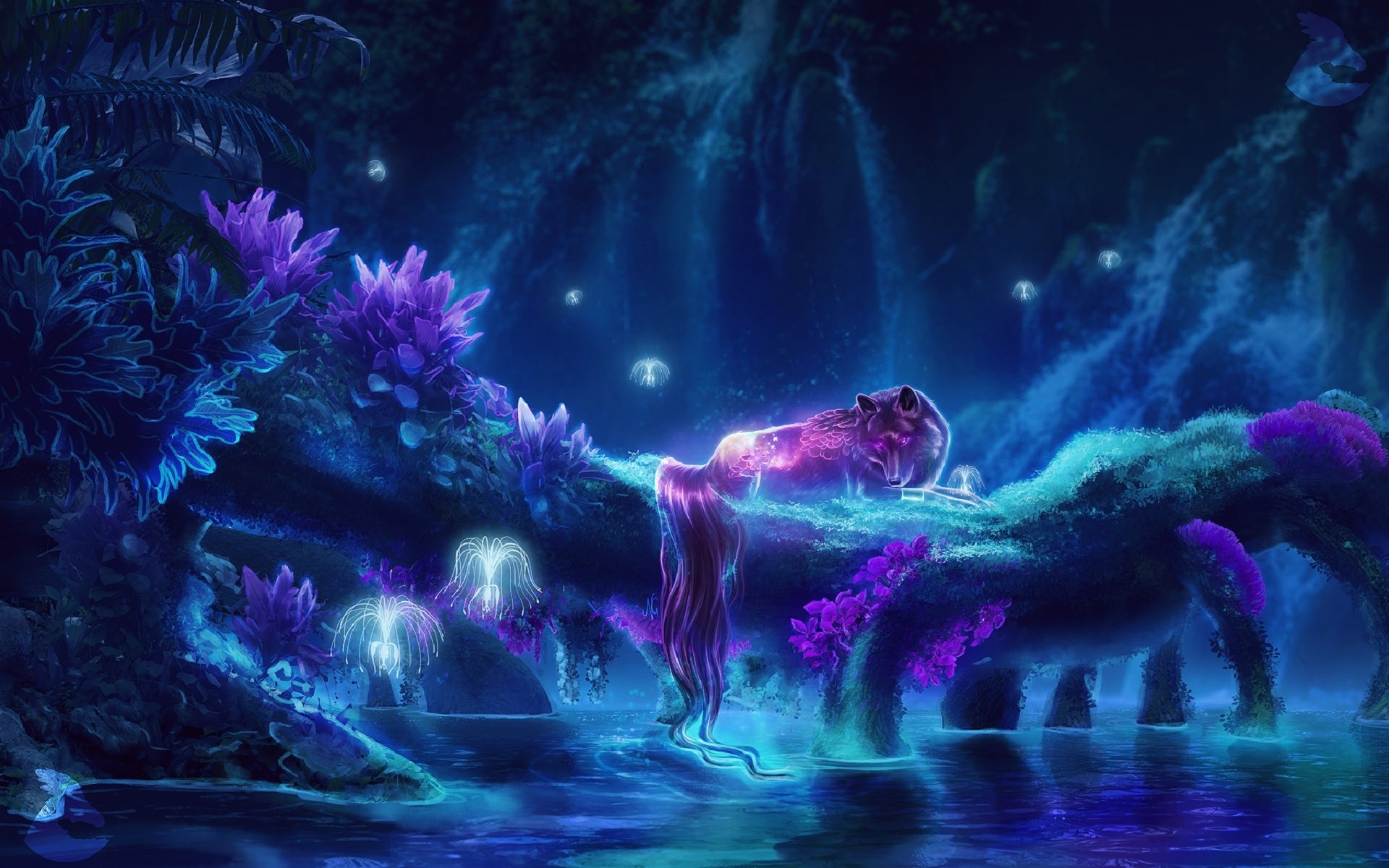 Enchanted Night: The Fantasy Wolf's Mystical Realm HD Wallpaper
