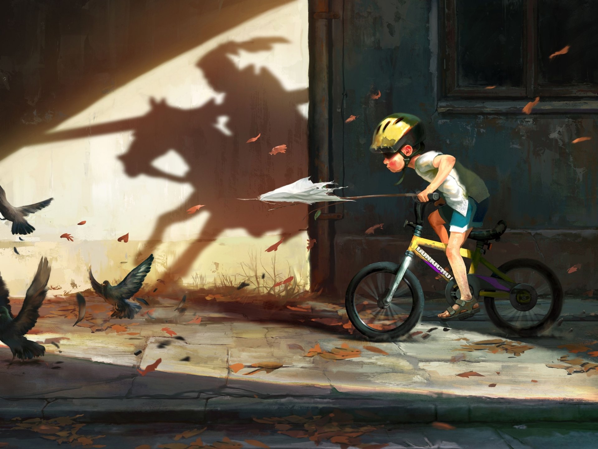 Child’s Fantasy Ride: Knight Shadows on a Bicycle – HD Wallpaper by ...