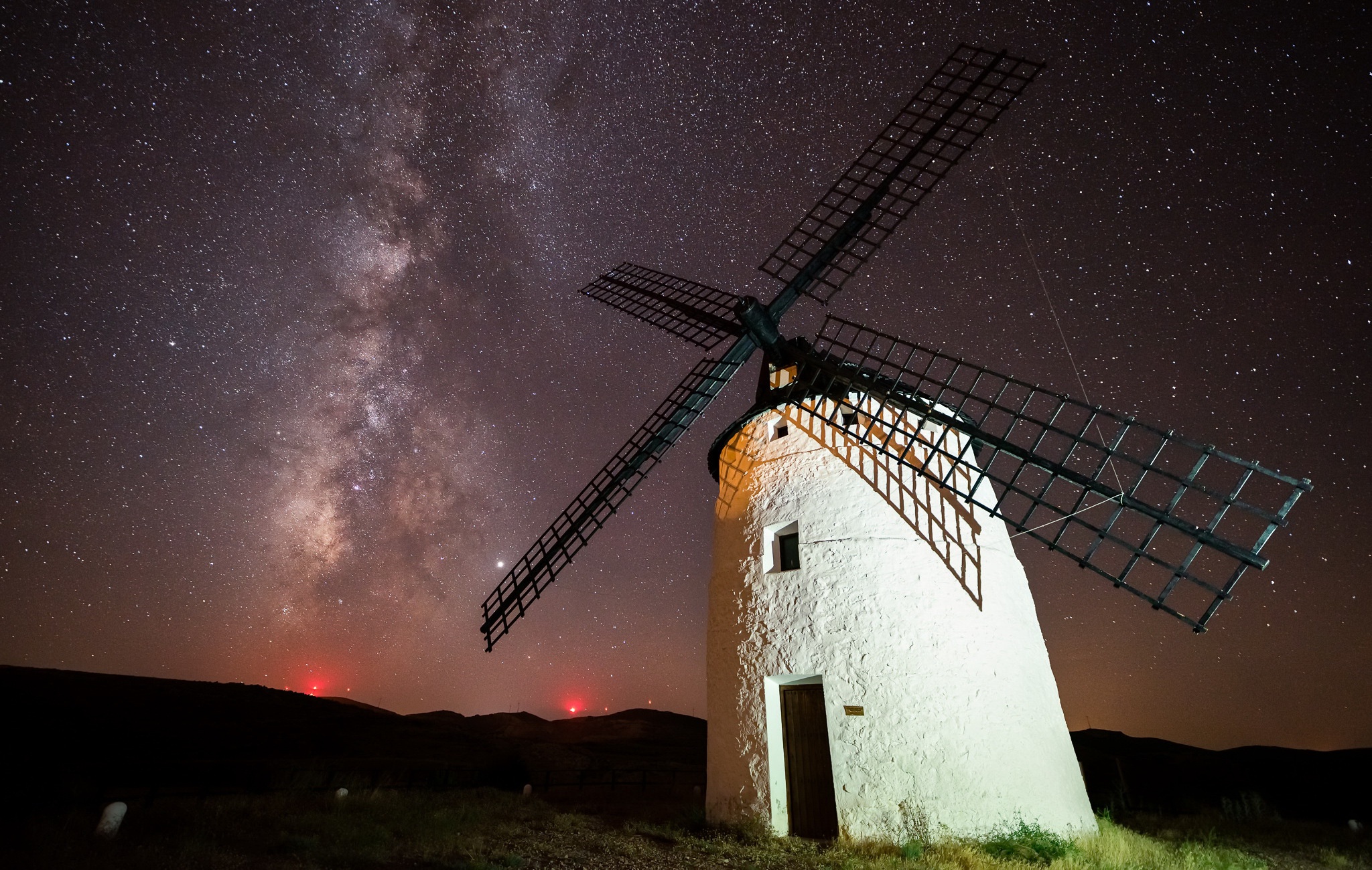 Download Starry Sky Night Man Made Windmill HD Wallpaper