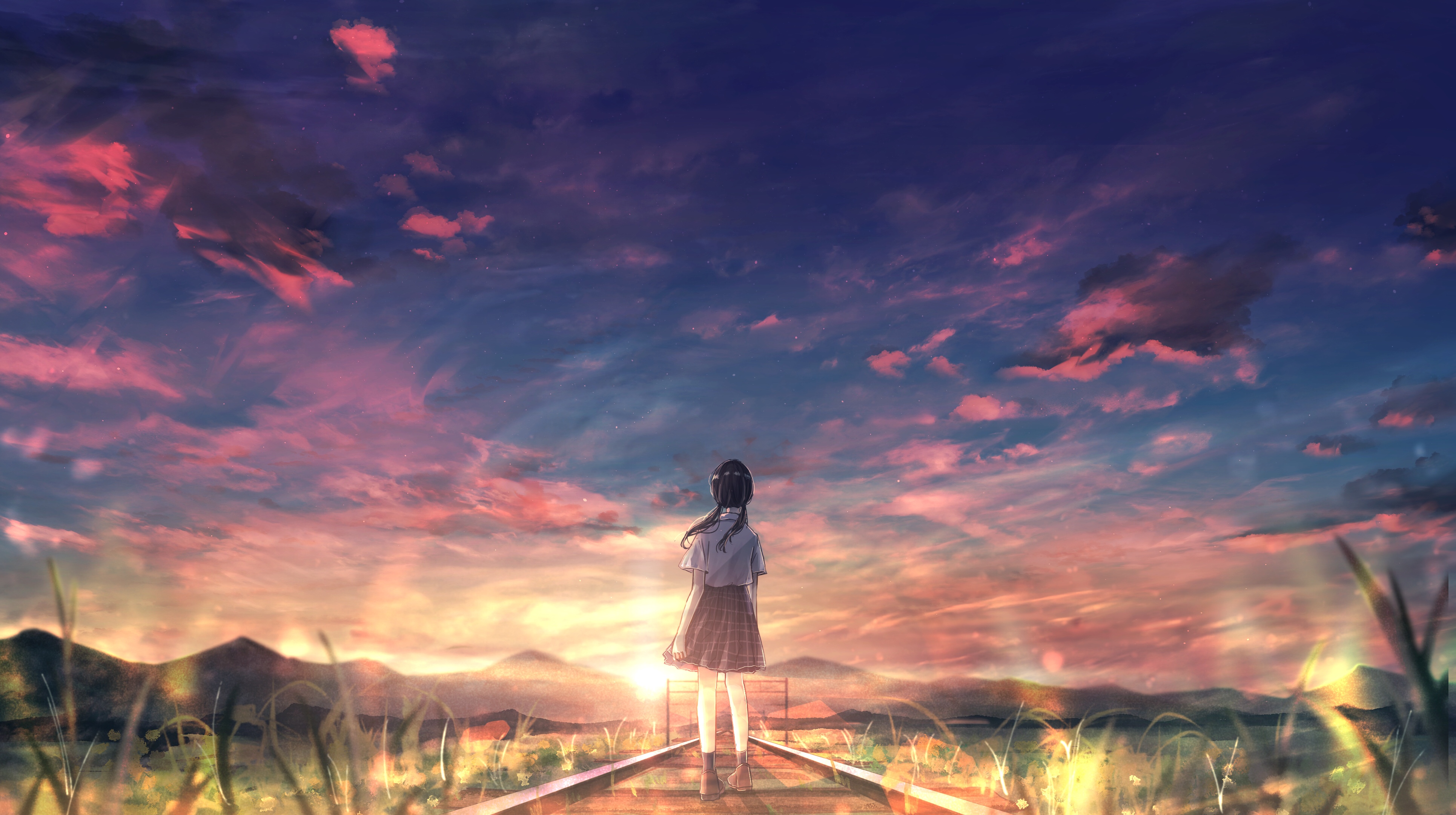 Anime Sunset River Sky Beautiful Sunset Cartoon Nature Landscape,