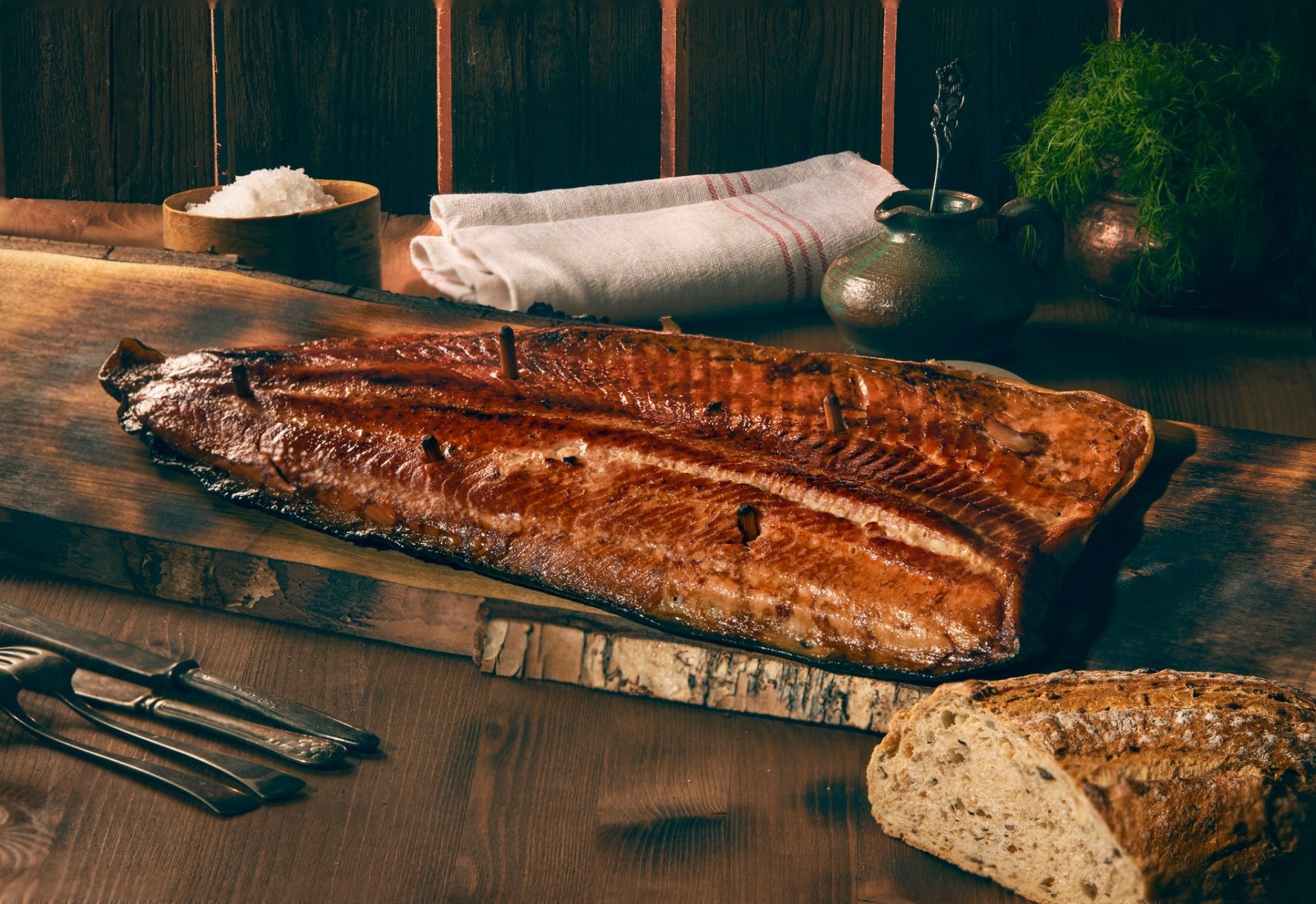 Download Seafood Still Life Salmon Bread Food Fish HD Wallpaper