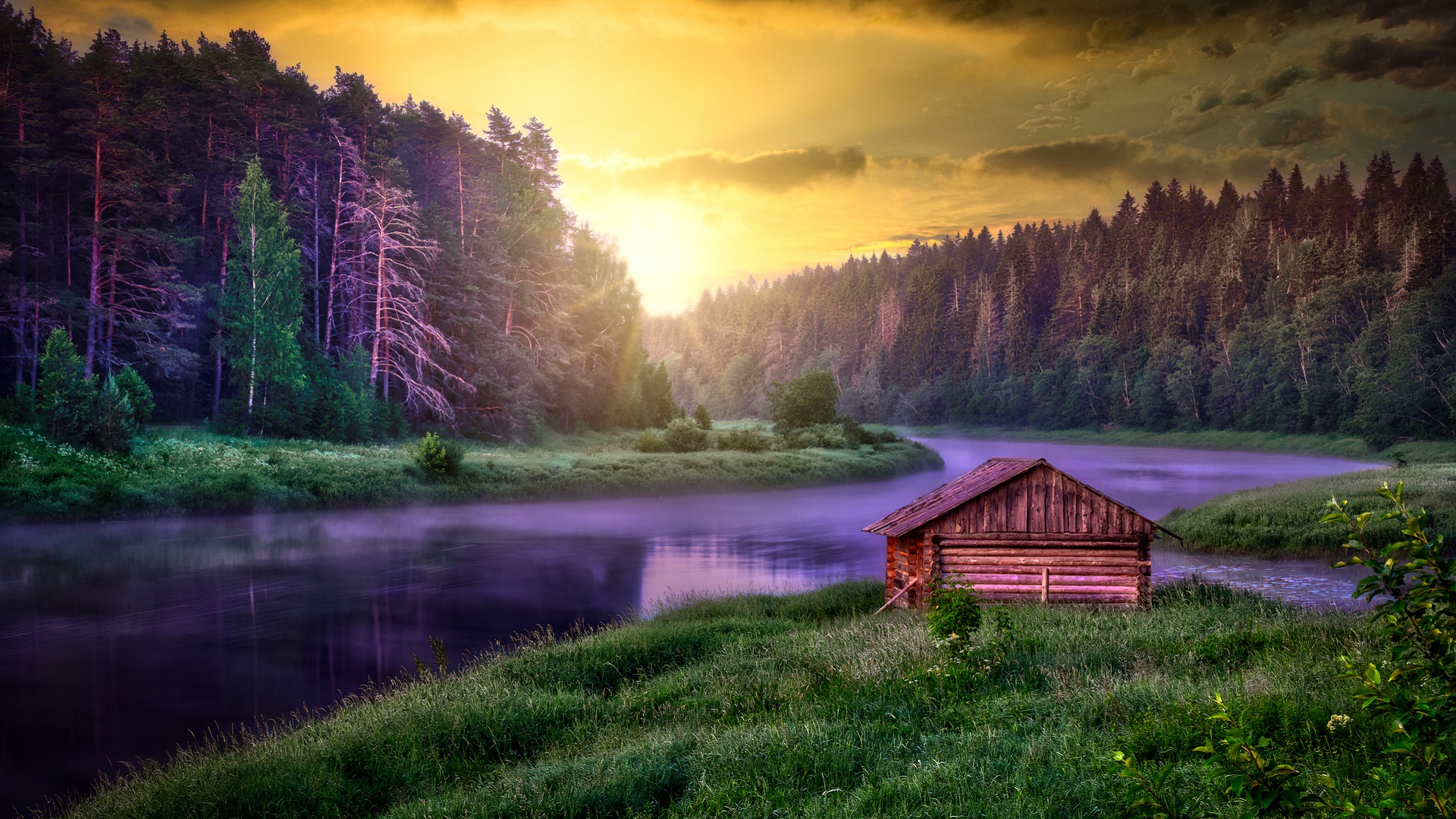 Download Sunlight Sunset Man Made Cabin HD Wallpaper